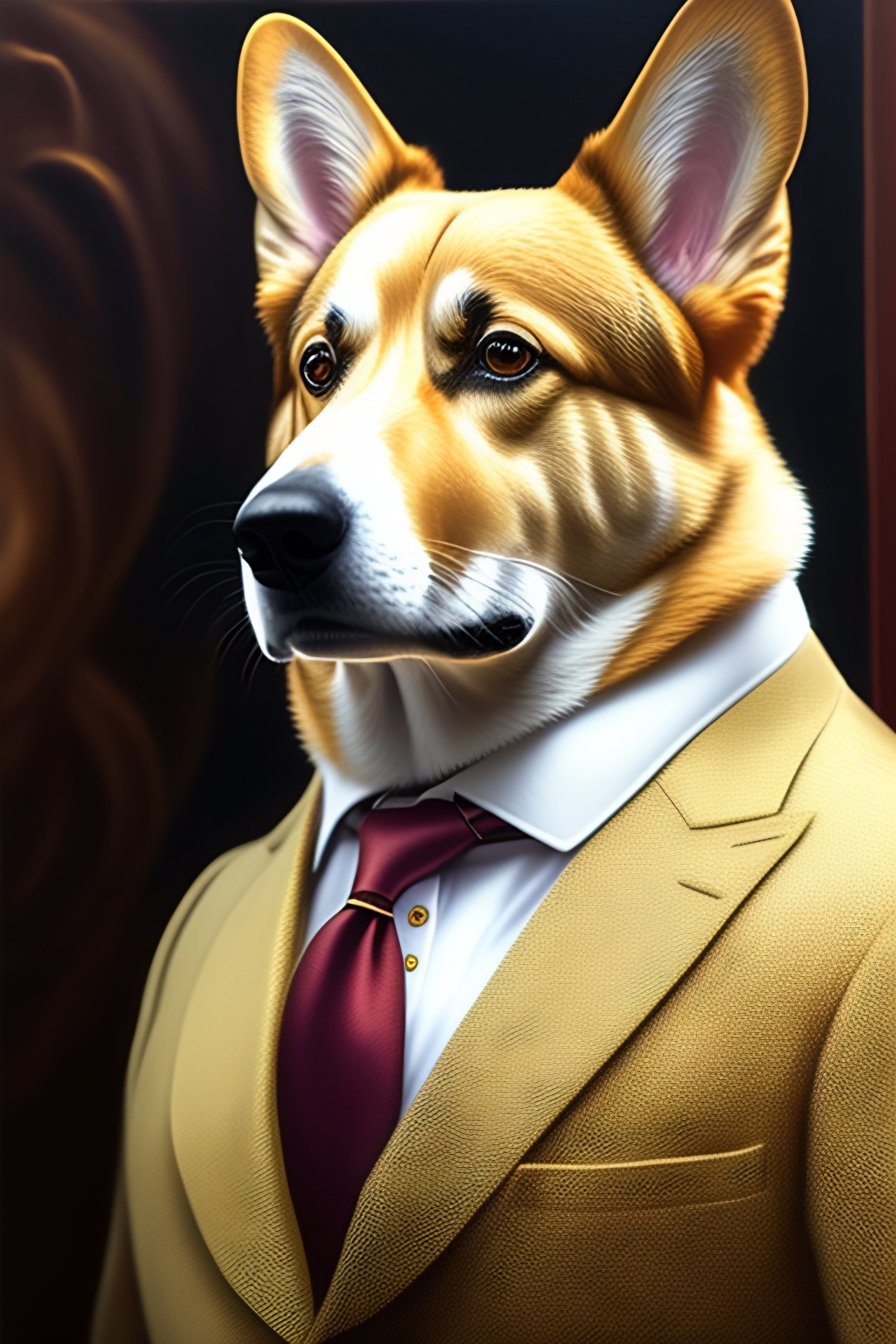 Lexica - A portrait of Golden Sable corgi dog wearing suit and tie, by ...