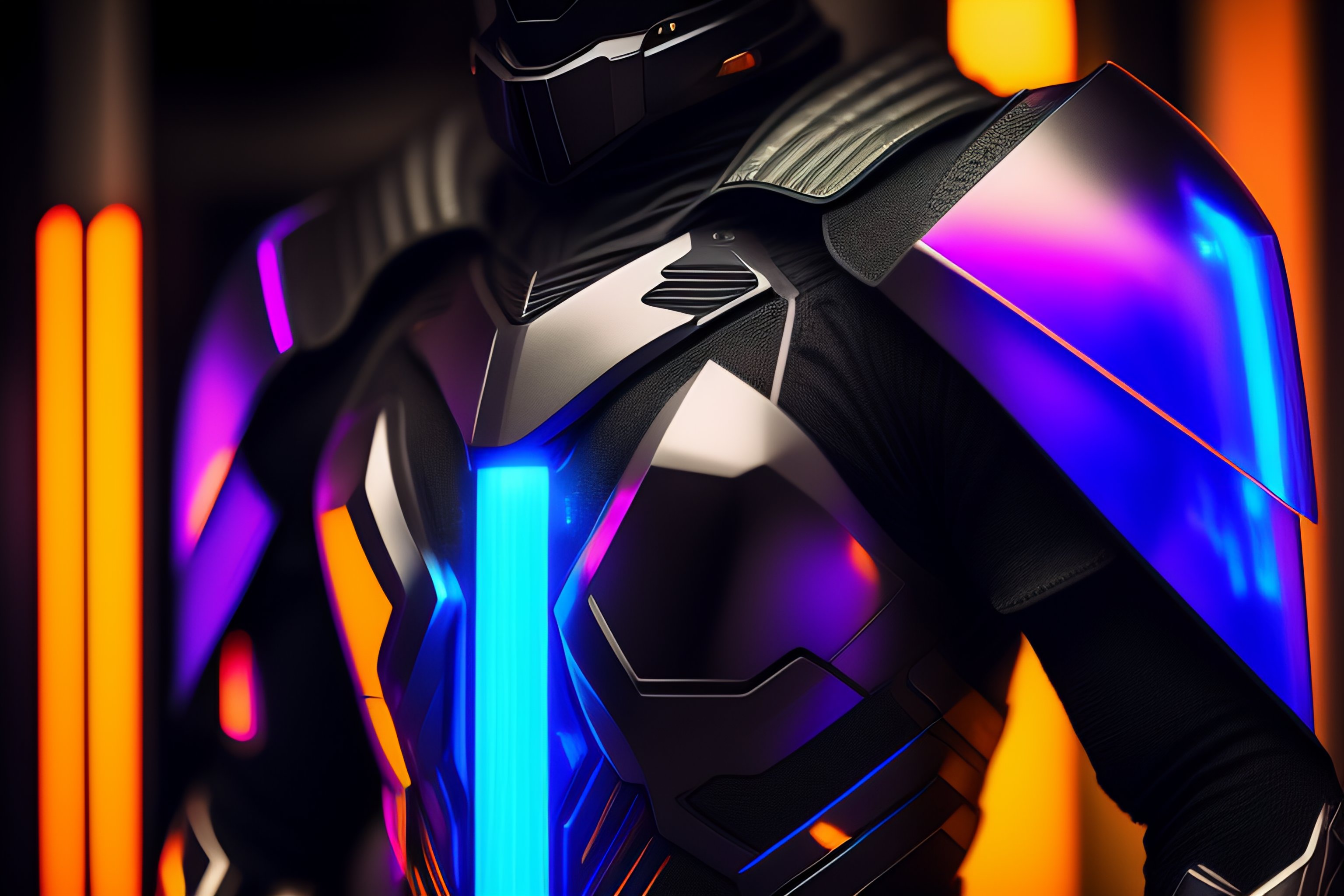 Lexica - A photograph of a cyberpunk armour made of black titanium and ...