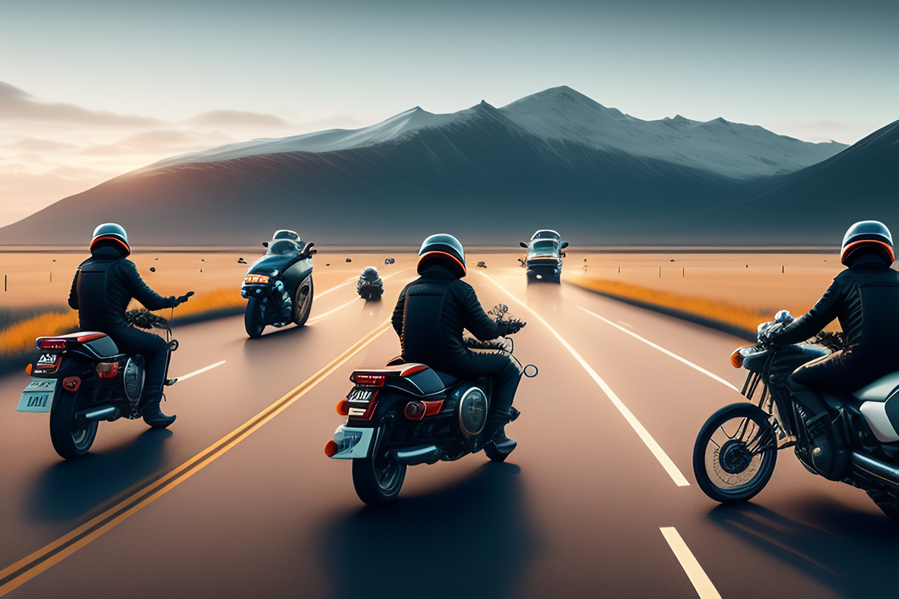 Lexica - Four motorcyclists stopped in front on the ground simon ...