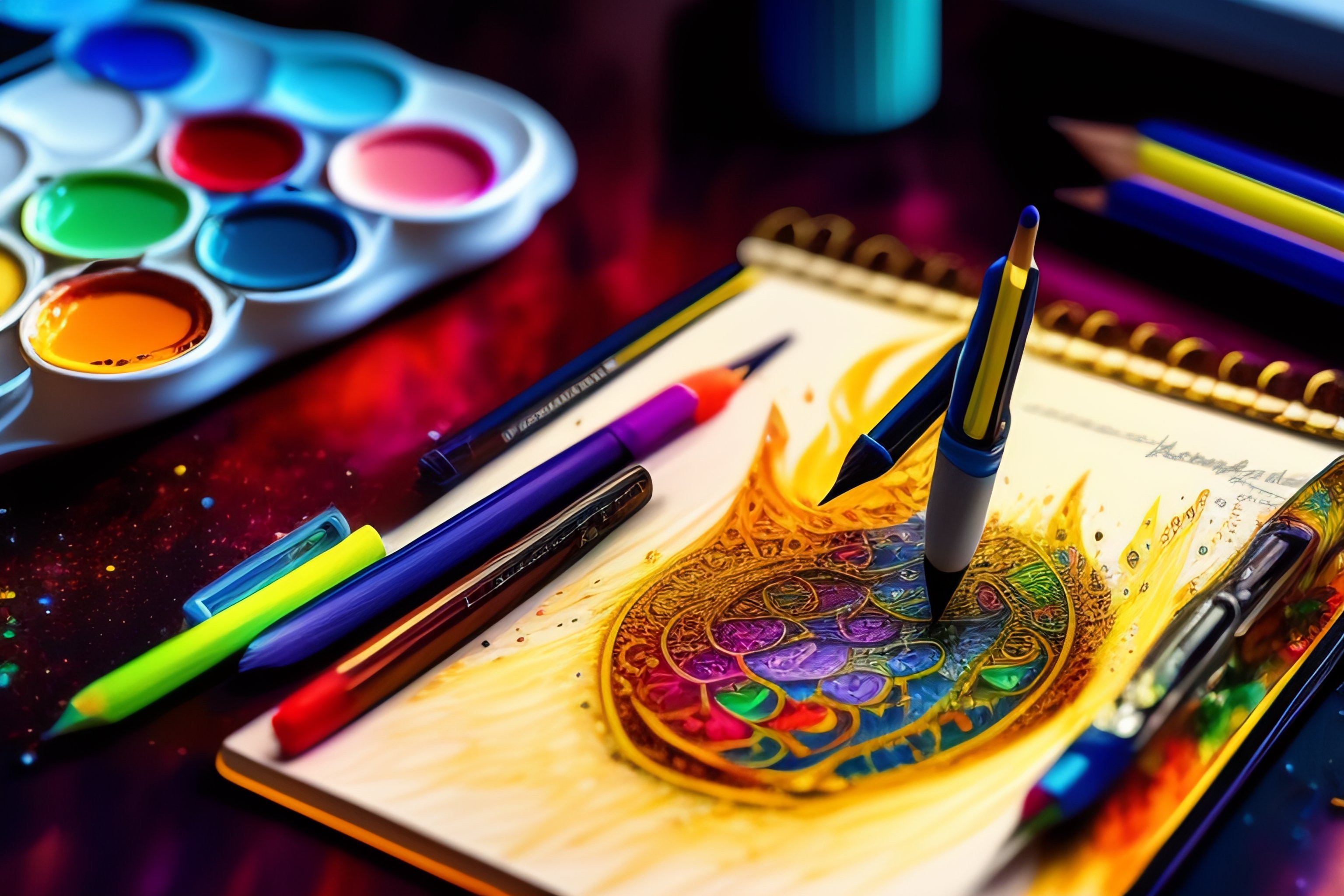 Lexica - Scribble art with pens and pencils next to the paper and ...