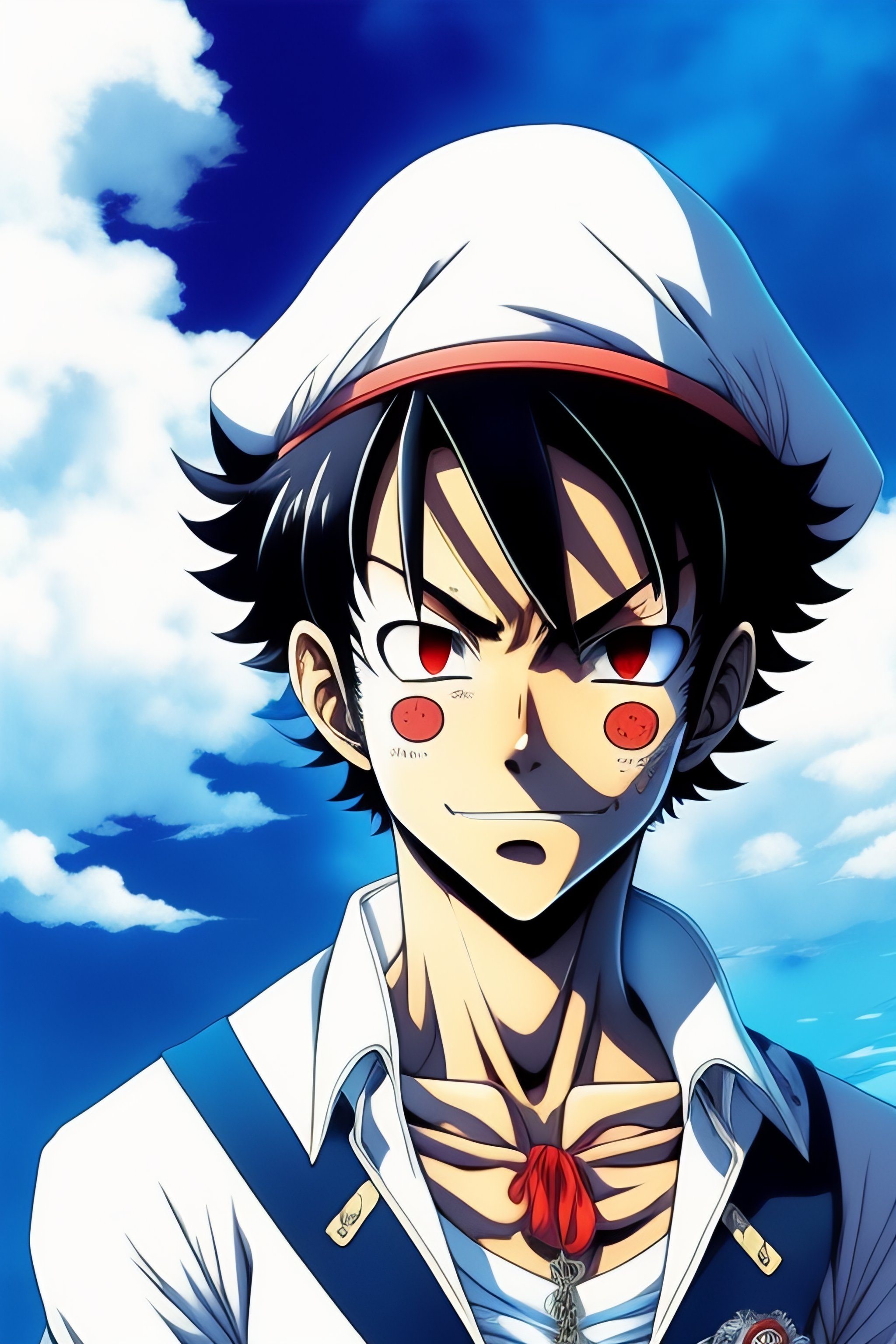 Lexica - Portrait de Monkey D Luffy en costard bleu et blanc à la ...