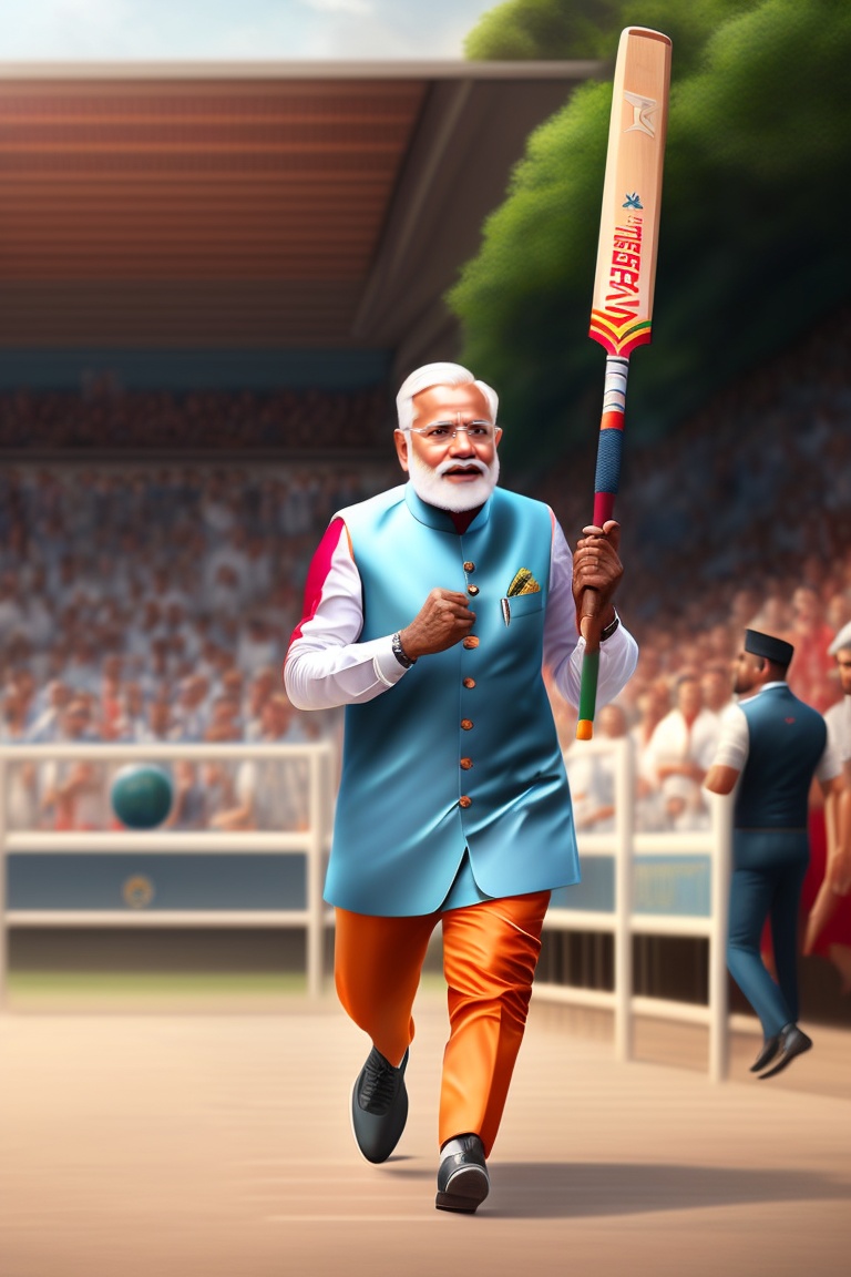 Lexica - Narendra Modi playing cricket, realistic