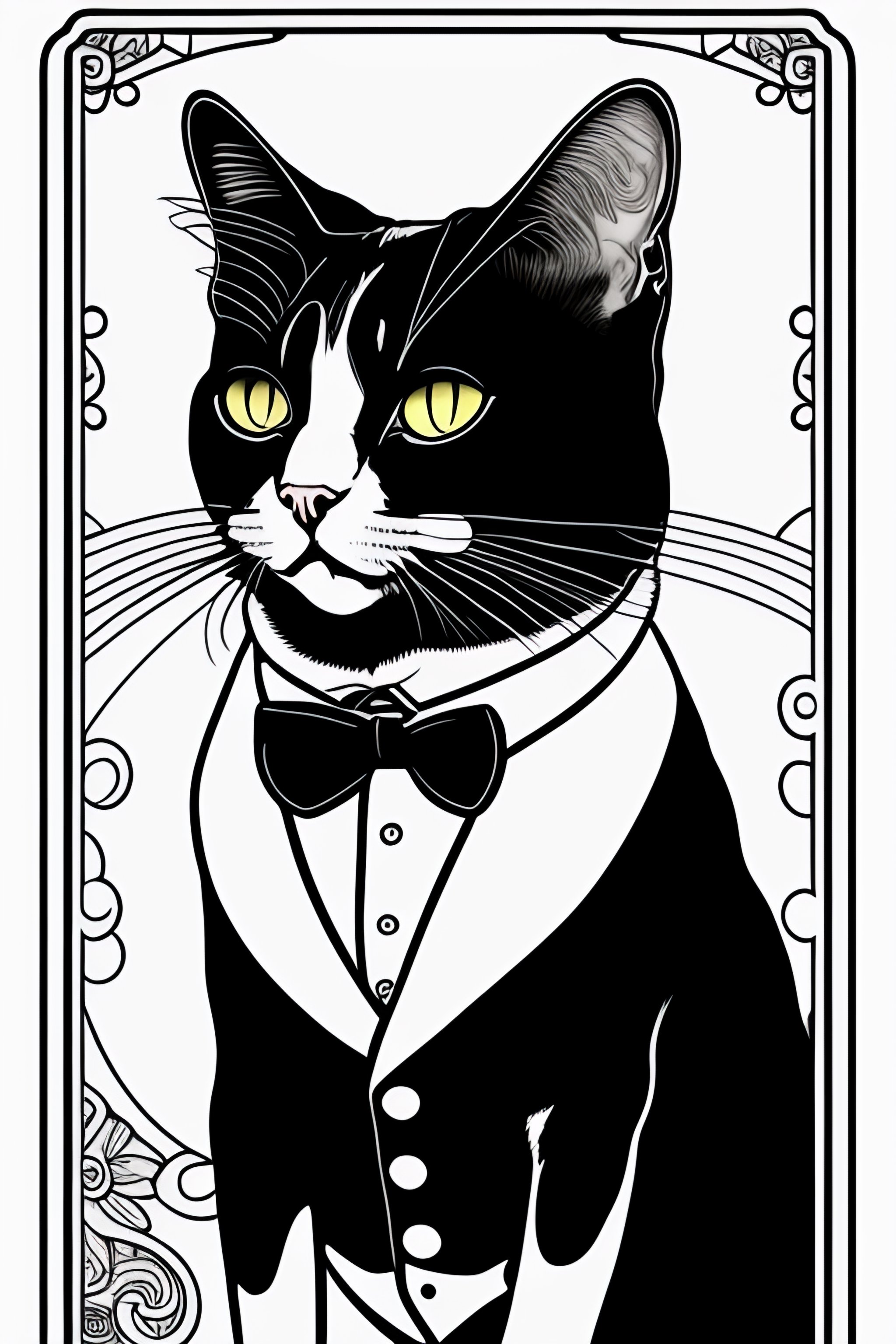 Lexica - A tuxedo cat for a kids coloring book page