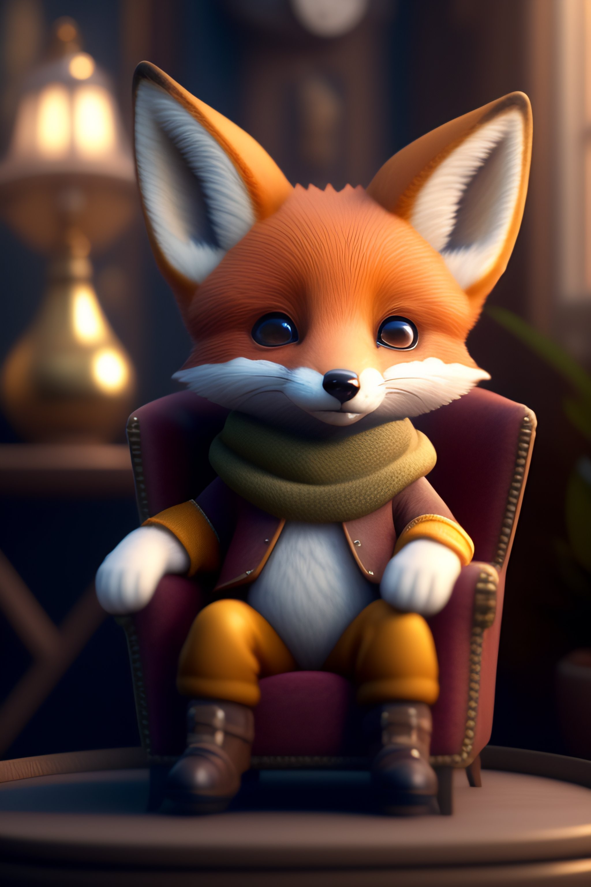 Lexica - Cute small humanoid fox sitting in a armchair as Shelock ...