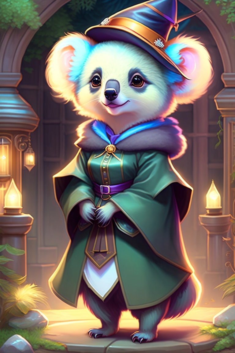 Lexica - A cute koala in a witch outfit, gothic, haunted mansion, anime ...