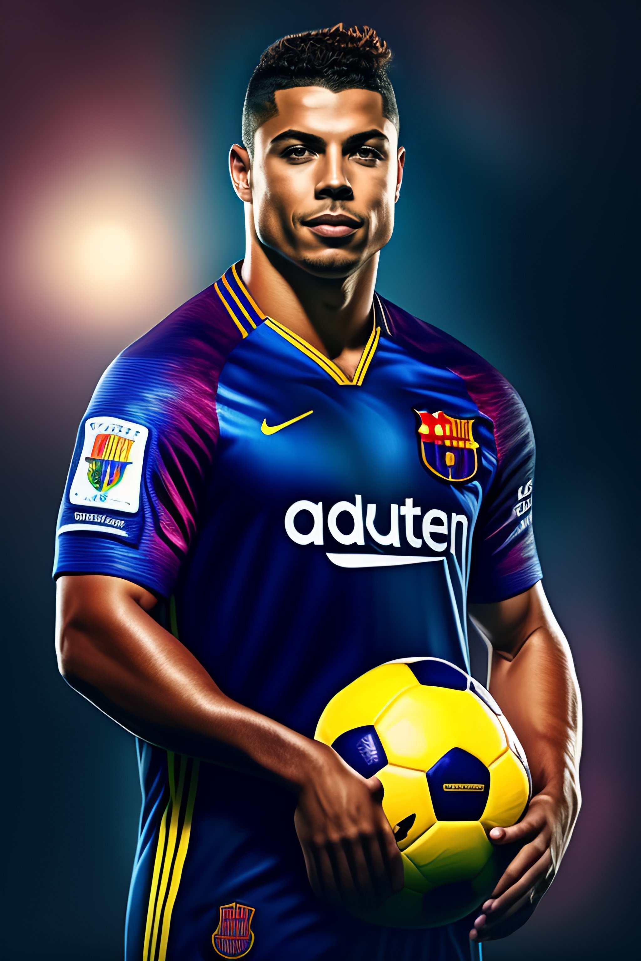 Lexica - Portrait of ronaldo nazario holding a soccer ball, wearing the ...
