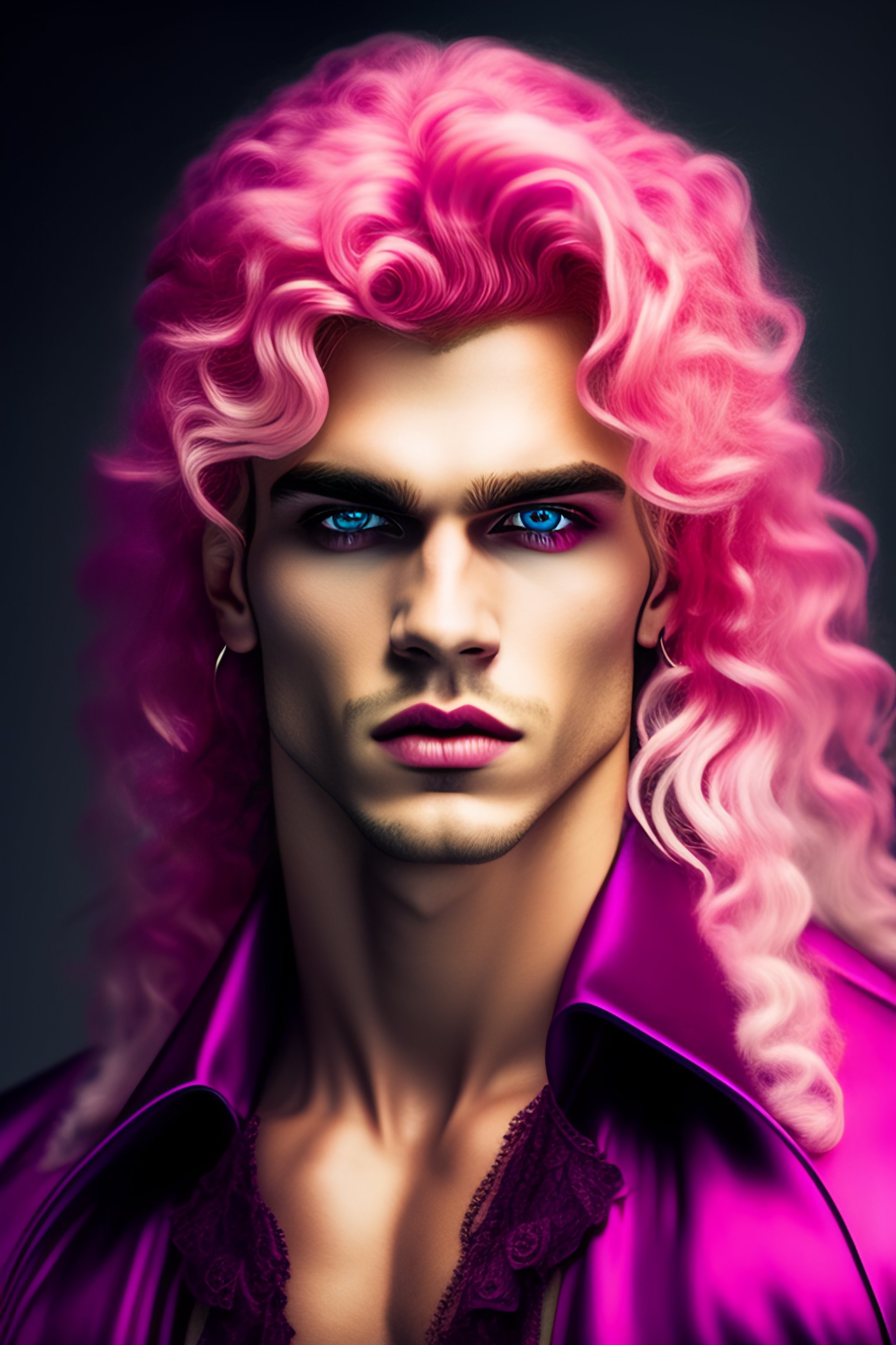 Lexica - Vampire with curly long blonde hair, magenta eyes, pink lips ...