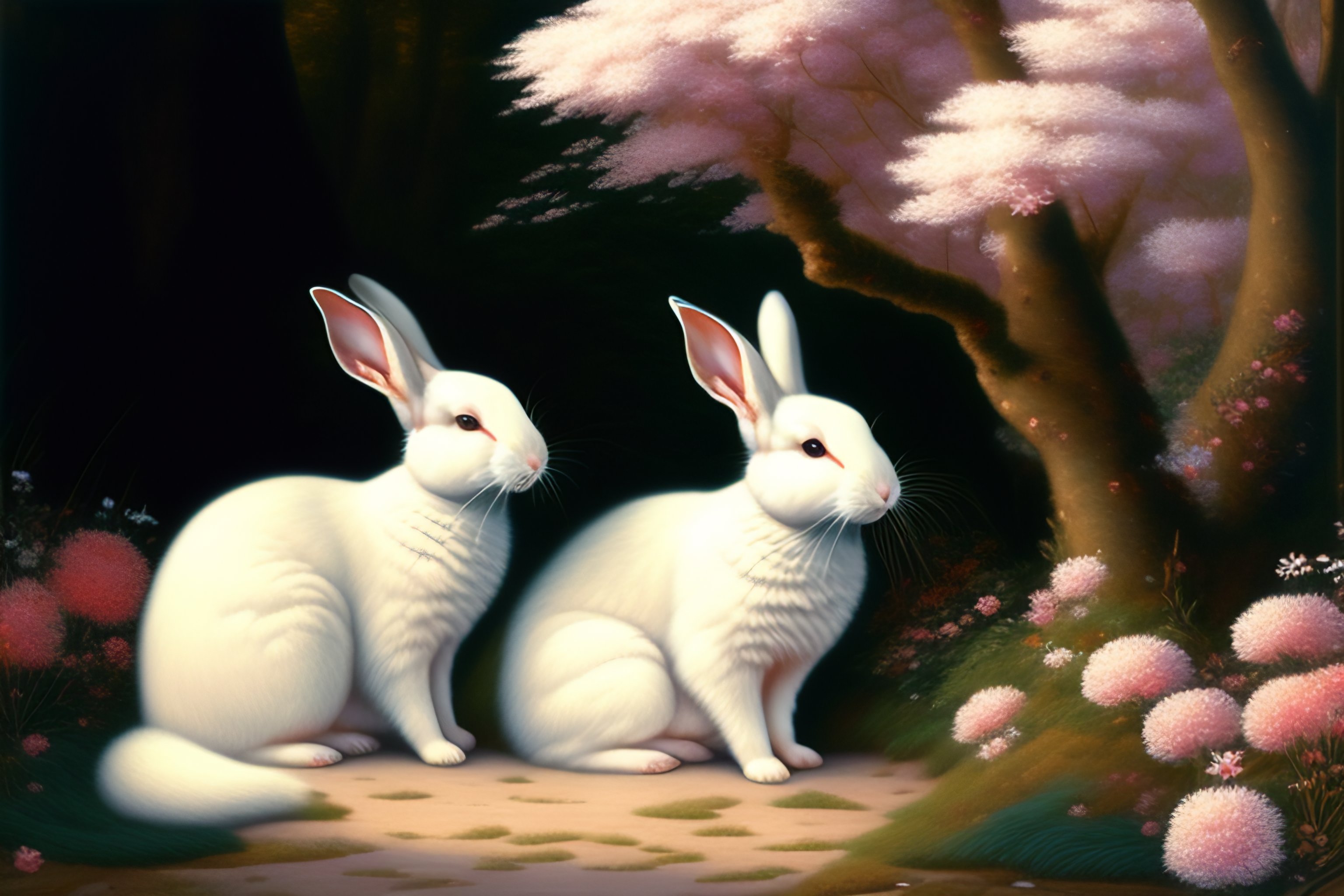 Lexica - Oil painting portrait of two white bunnies, super realistic ...