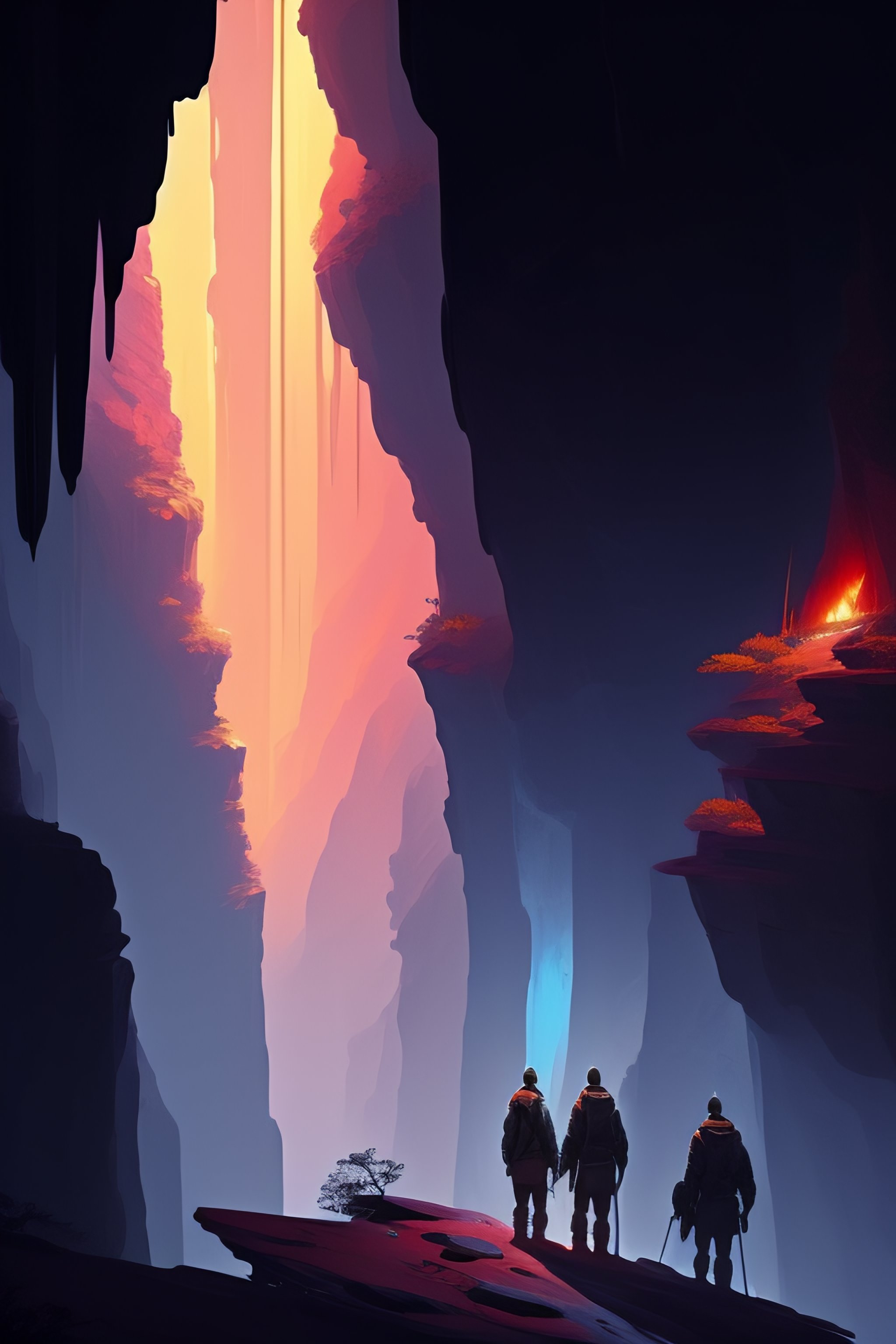 Lexica - Inside a dark giant cavern with stalagmites and stalaktites ...