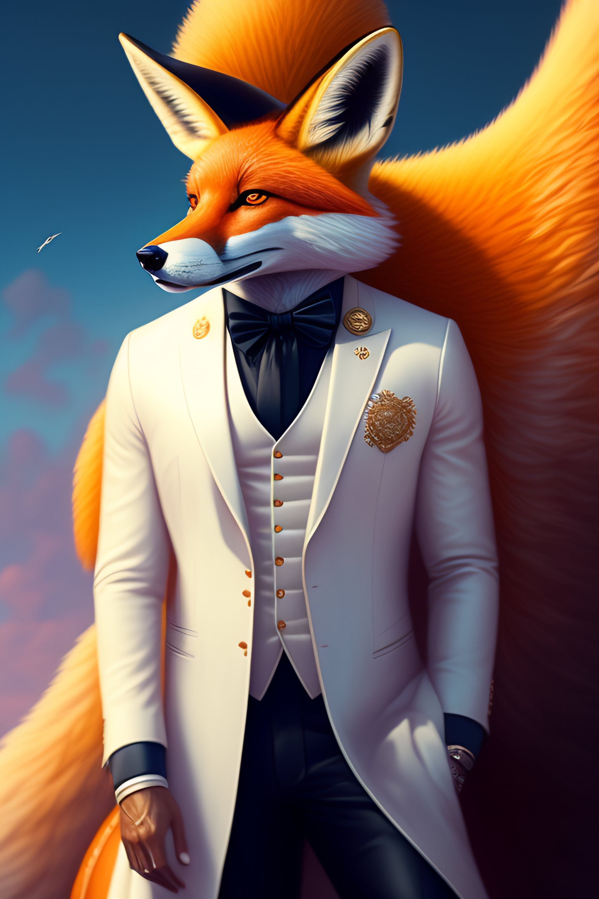 Lexica - Anthropomorphic art of a fox wearing a white suit, white ...