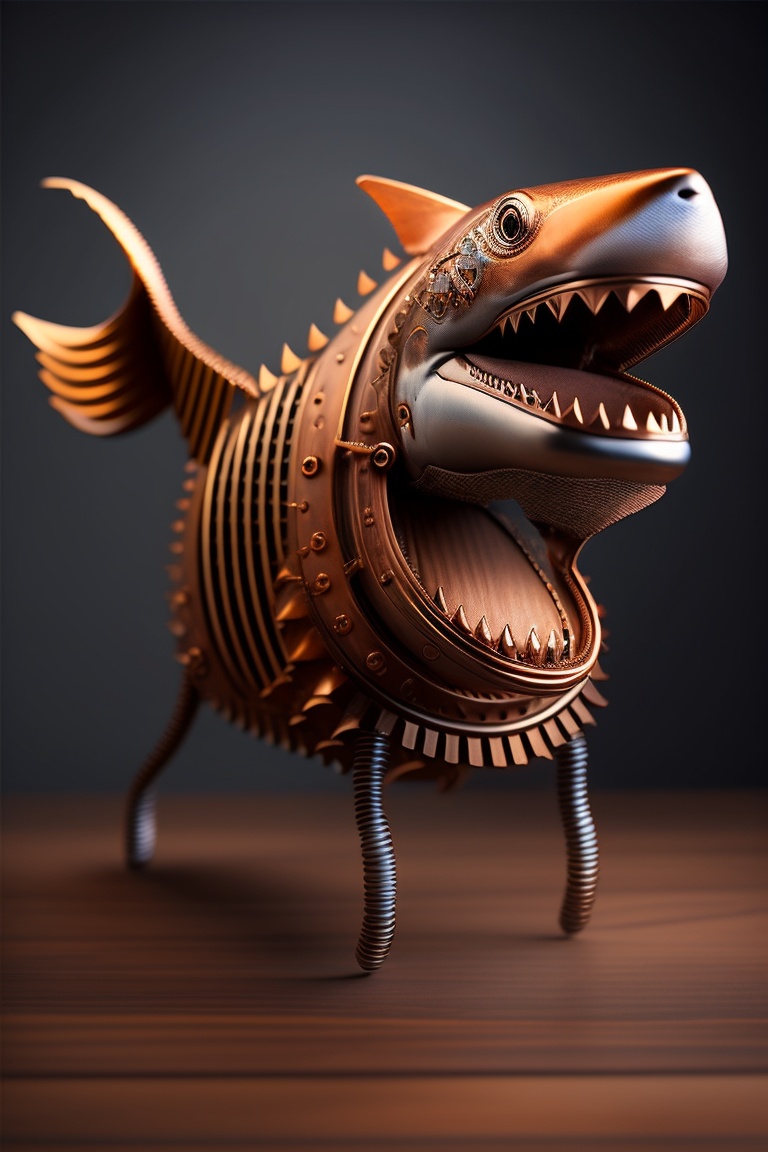 Lexica - A steampunk shark made out of rusted spring coils, copper ...