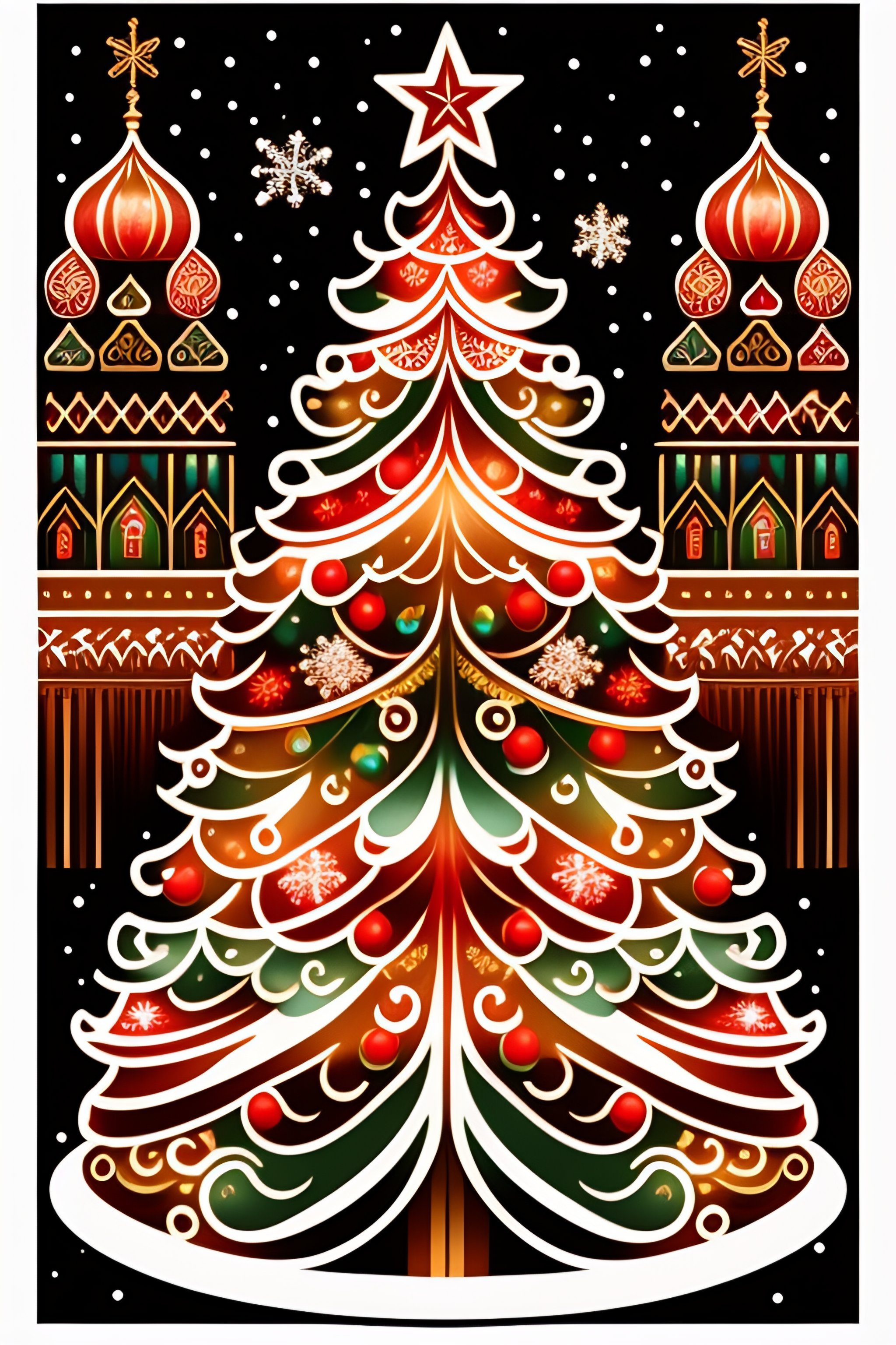 Lexica - Doodle Russian orthodox winter Christmas tree lights, sticker ...