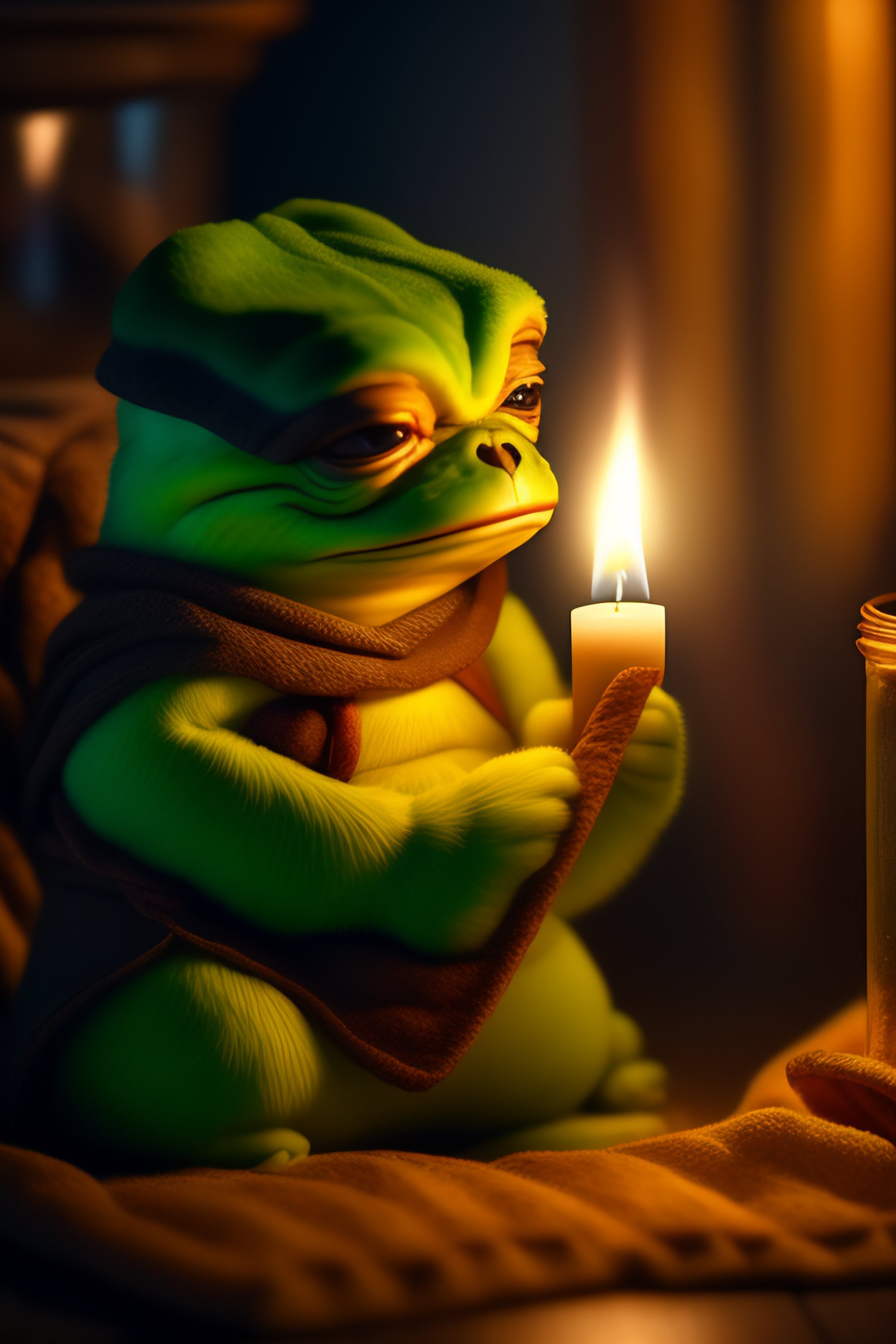 Lexica - An exhausted pepe the frog cooking with an apron on cozy ...