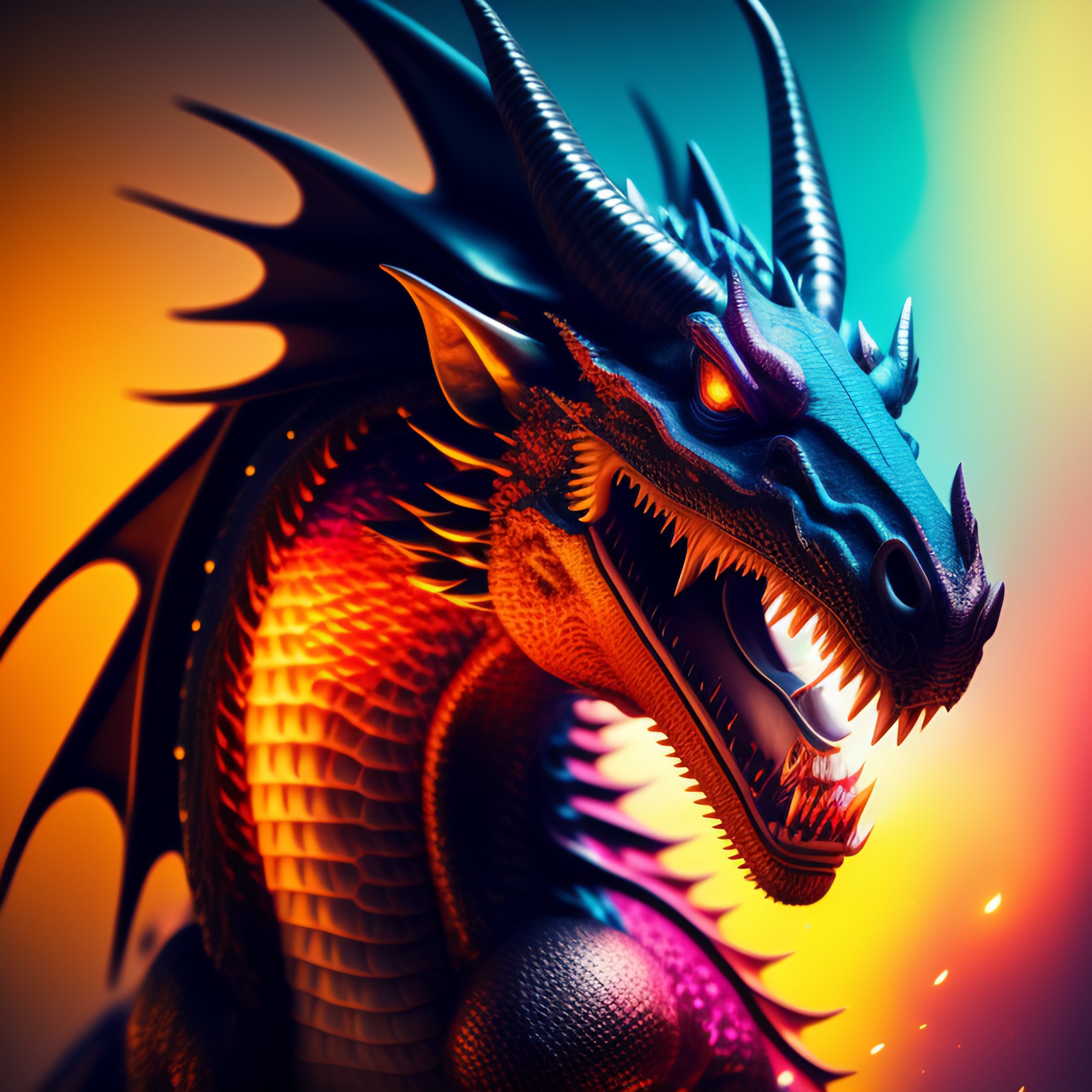 Lexica - A dragon shouting, estatic, multicolored light surrounding it ...