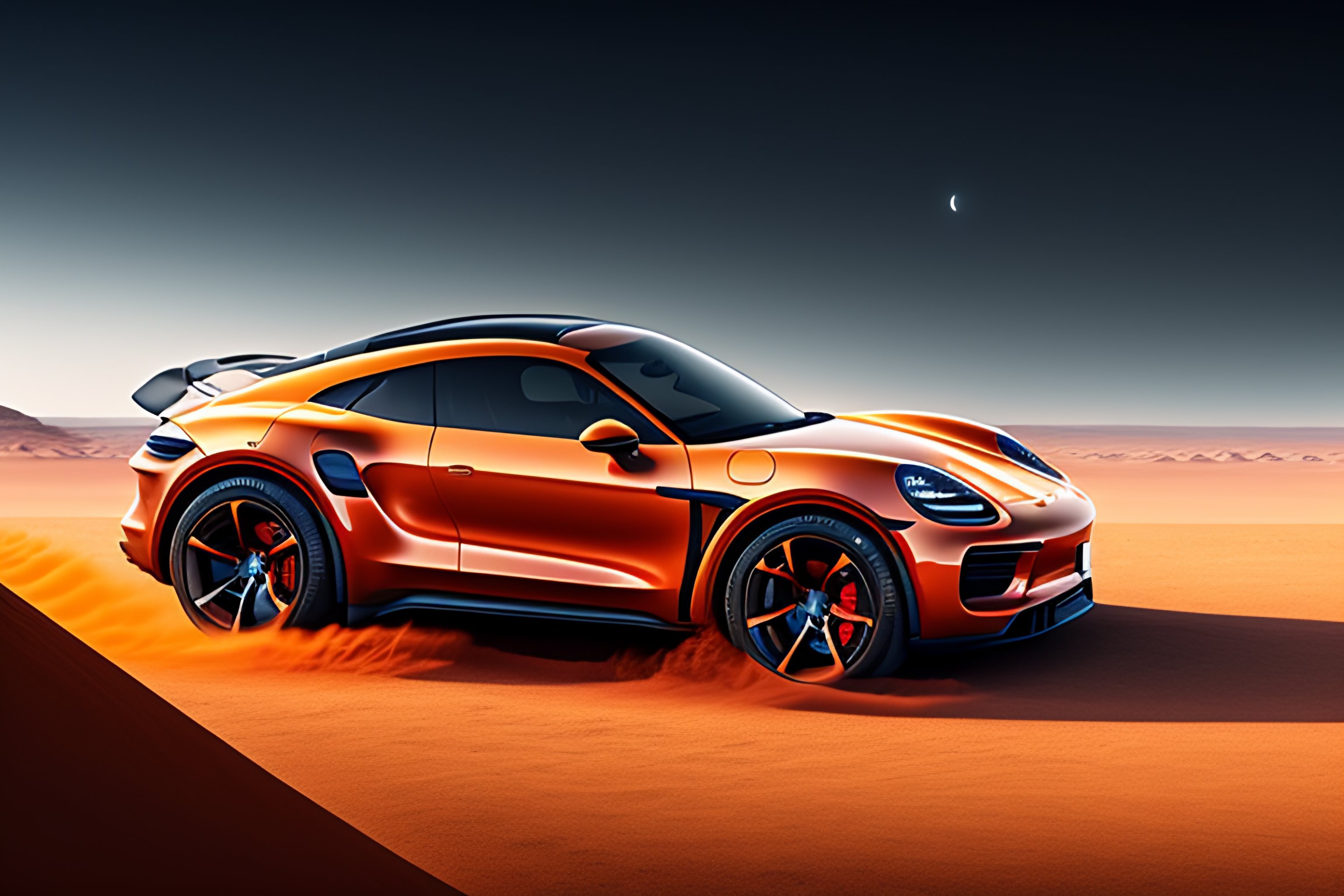 Lexica - Porsche car is driven in mars around millions of stars