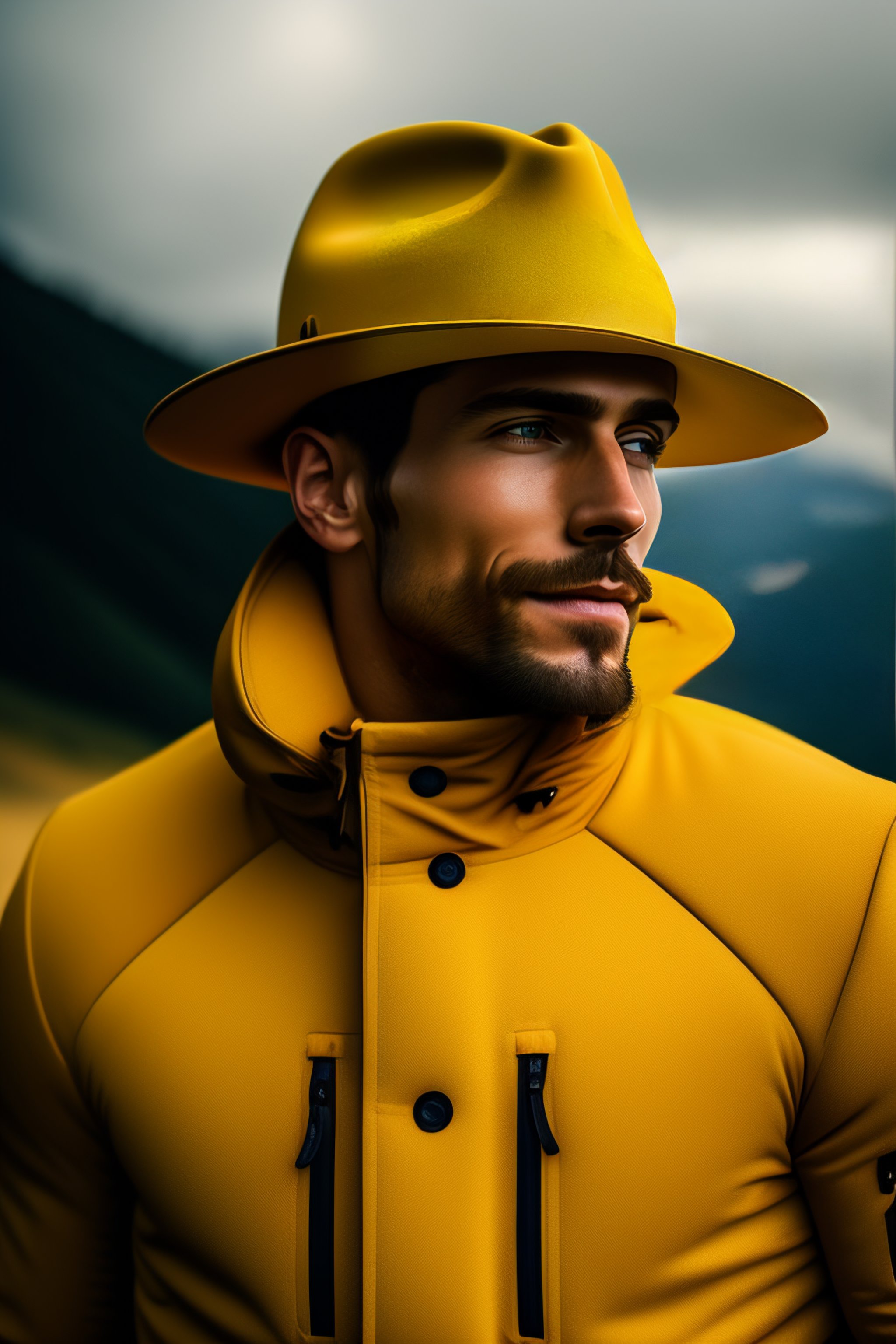 Lexica - A realistic photo of a guy wearing a yellow hat
