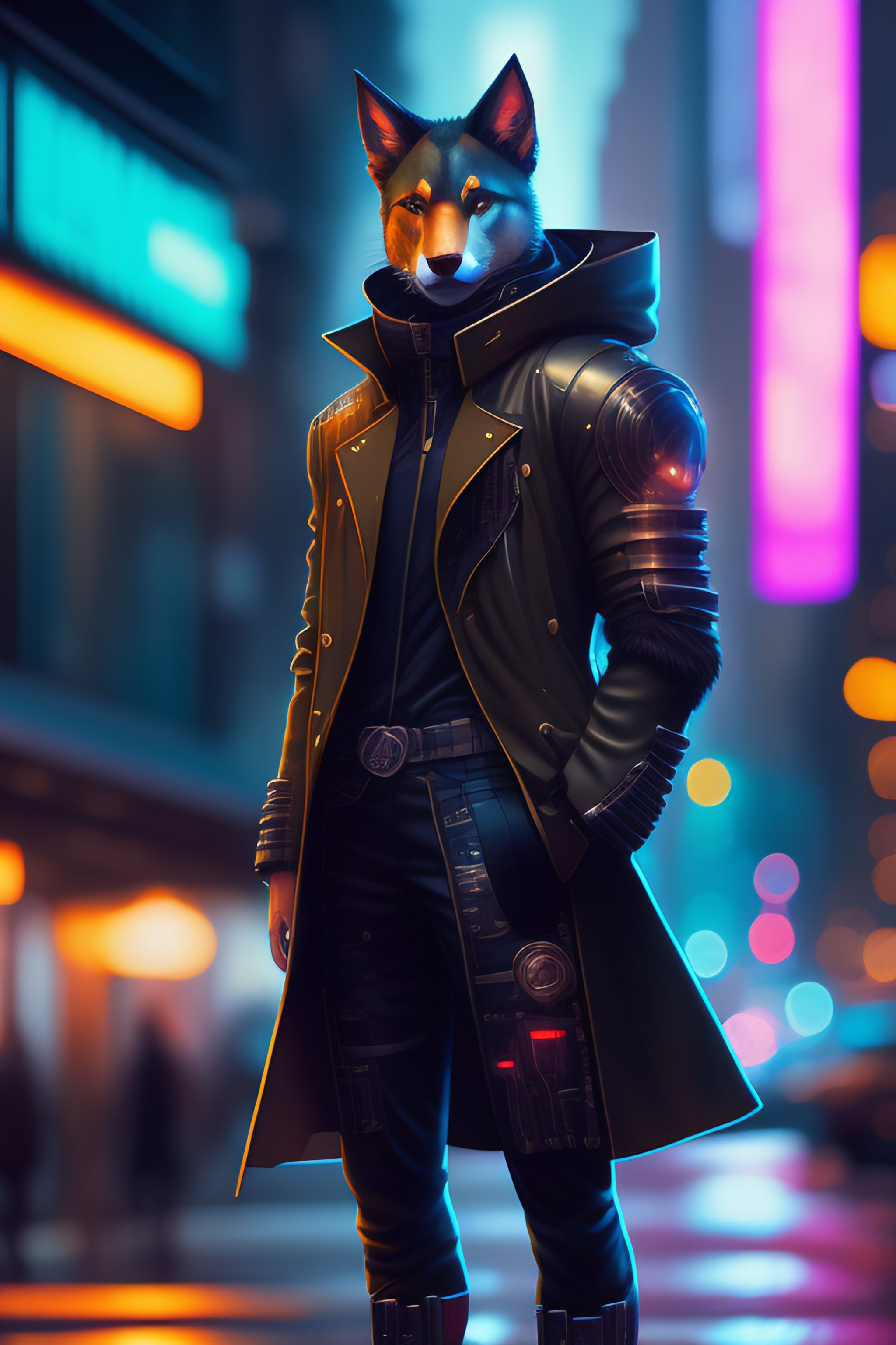 Lexica - Character portrait of a male anthro robot with a tail wearing ...