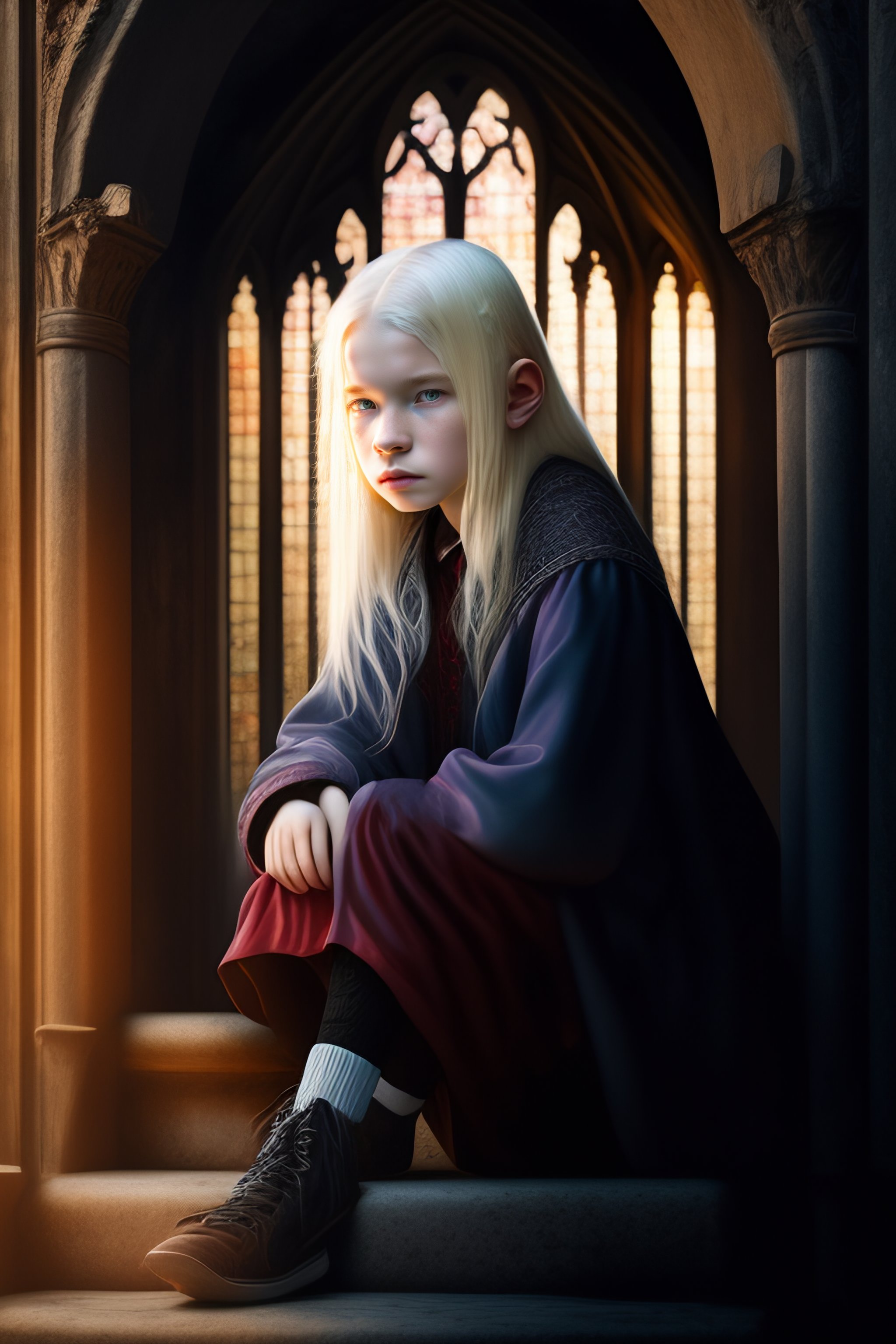 Lexica - 12 years old praying sad albino vampire female sitting on the ...