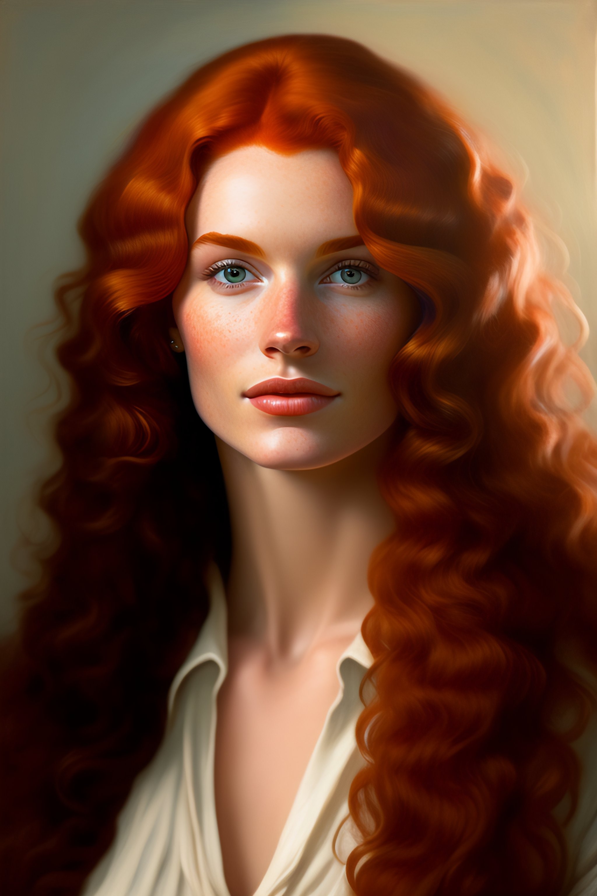 Lexica - Redhead Woman with freckles and curly long hair, pixar: oil ...