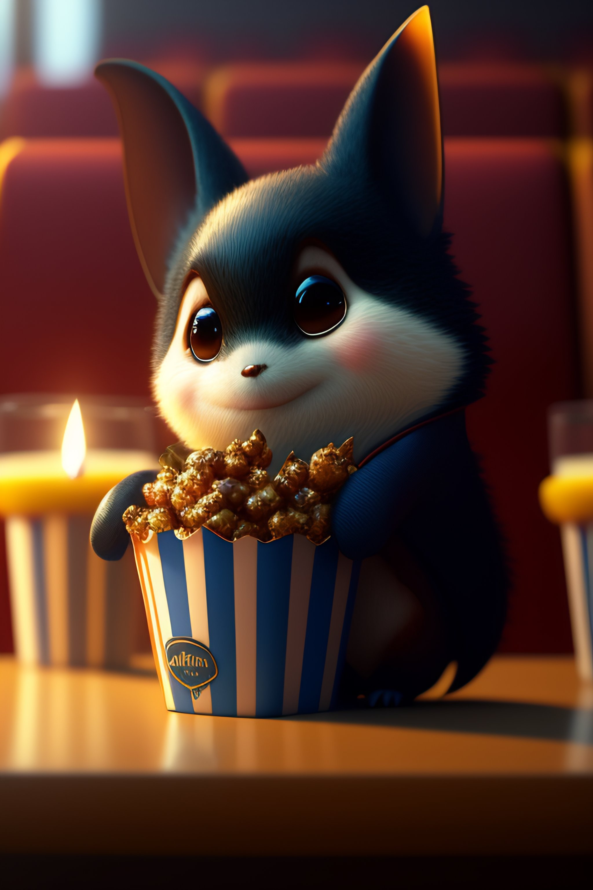 Lexica - Cute small humanoid bat sitting in a movie theater eating ...