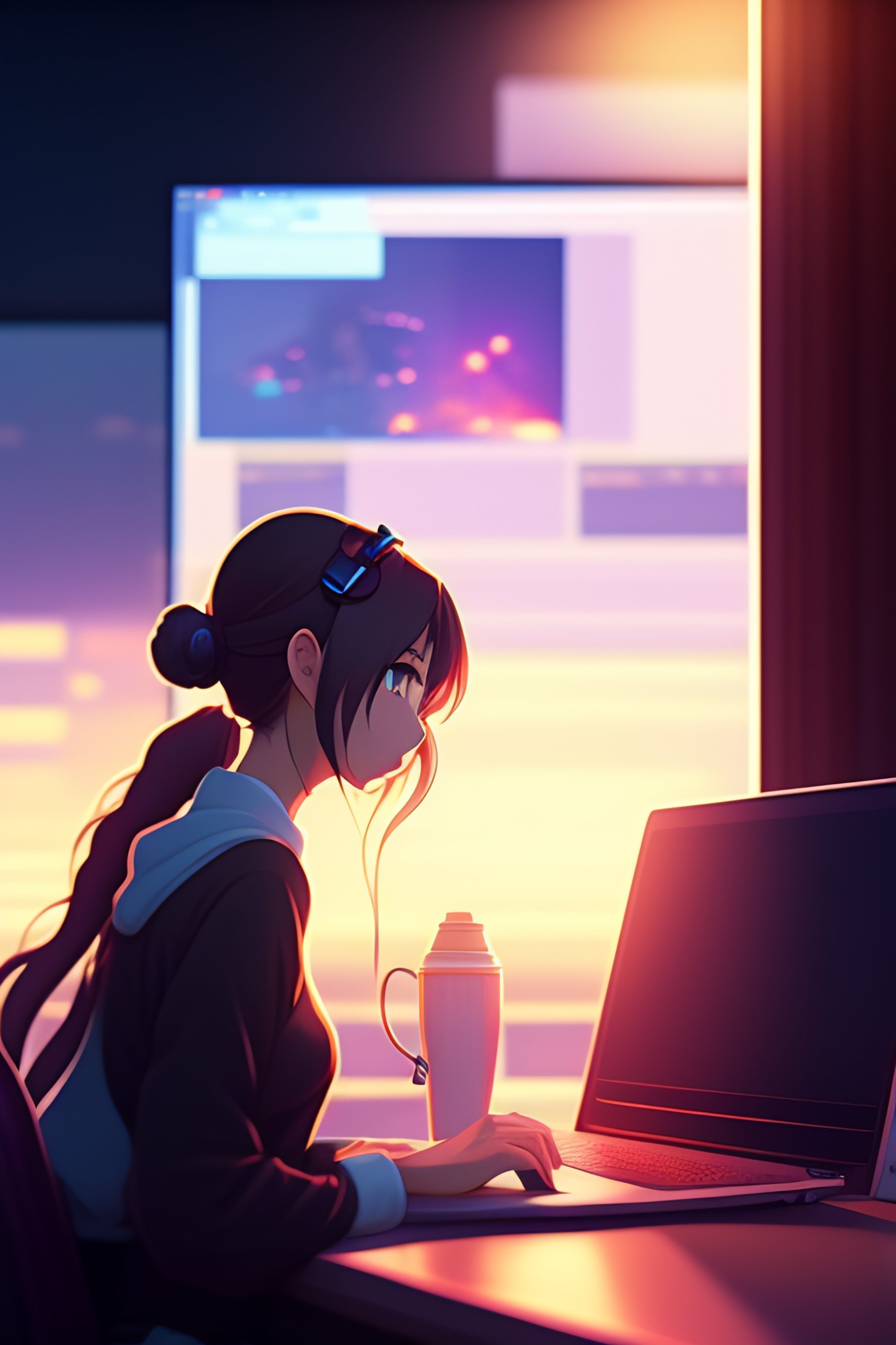 Lexica - Create a high resolution artwork of Anime Girl is programming ...