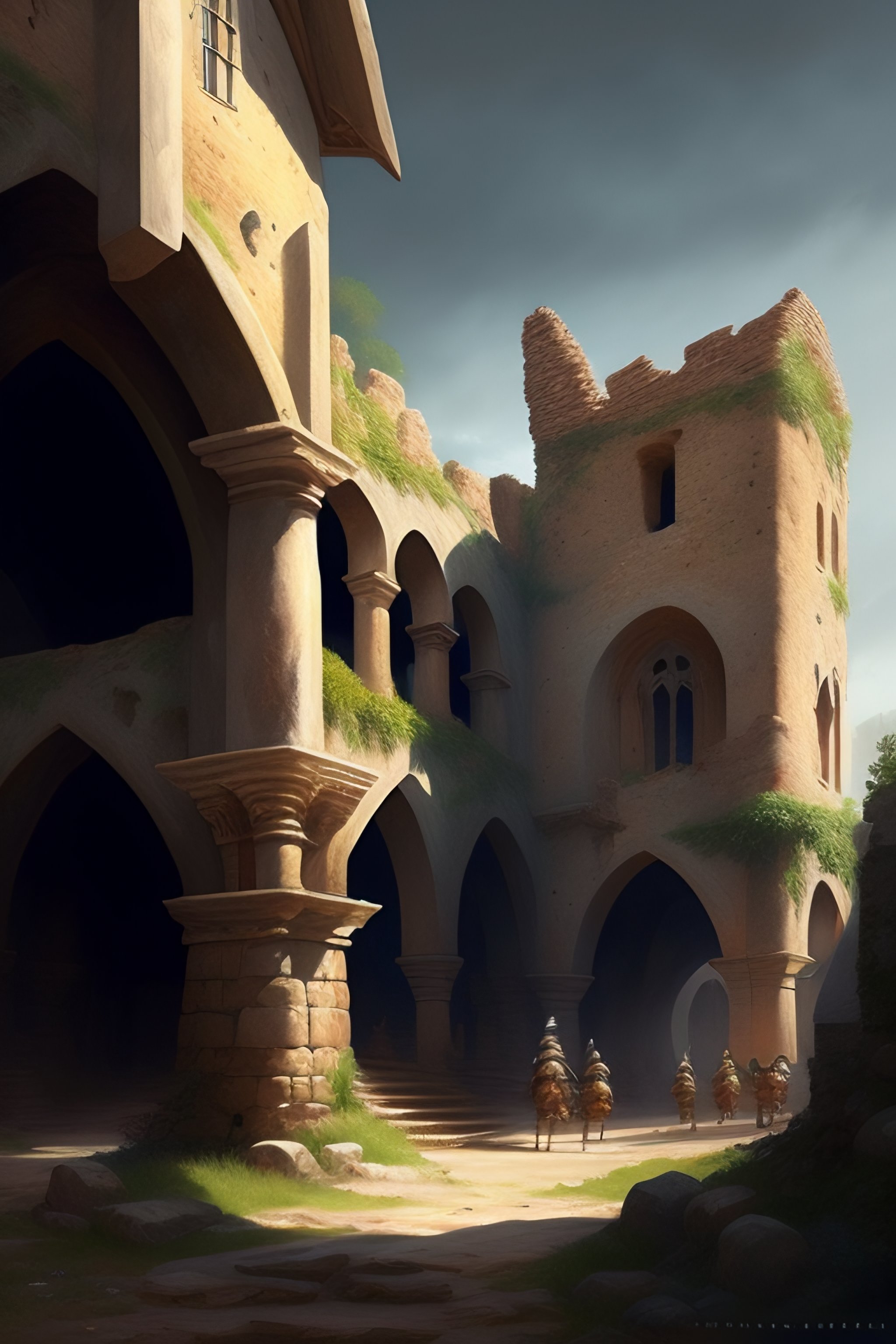 Lexica - Ultra realistic illustration, Medieval barracks in ruins ...