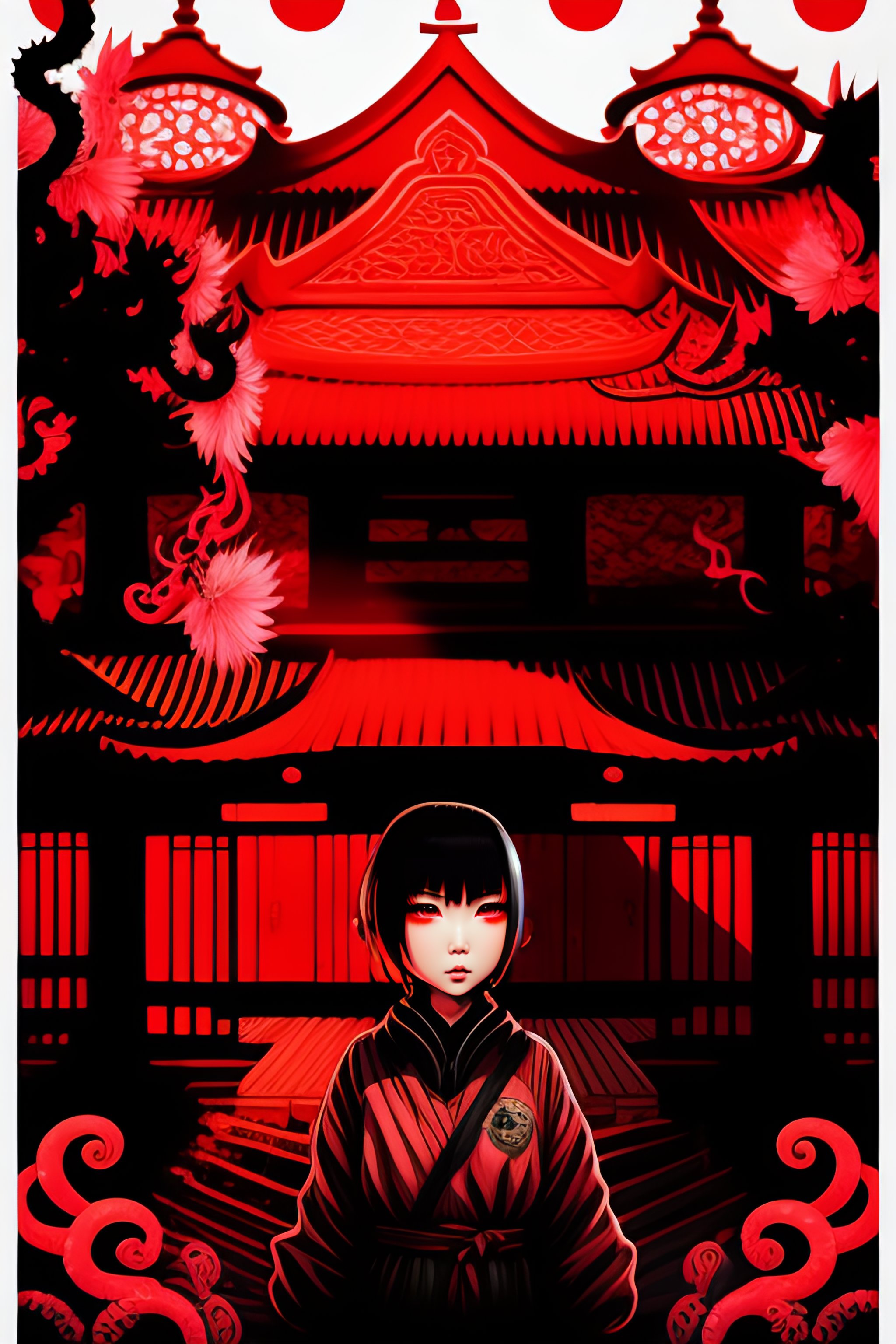 Lexica - A comic book style japanese horror bloody girl with large eyes ...