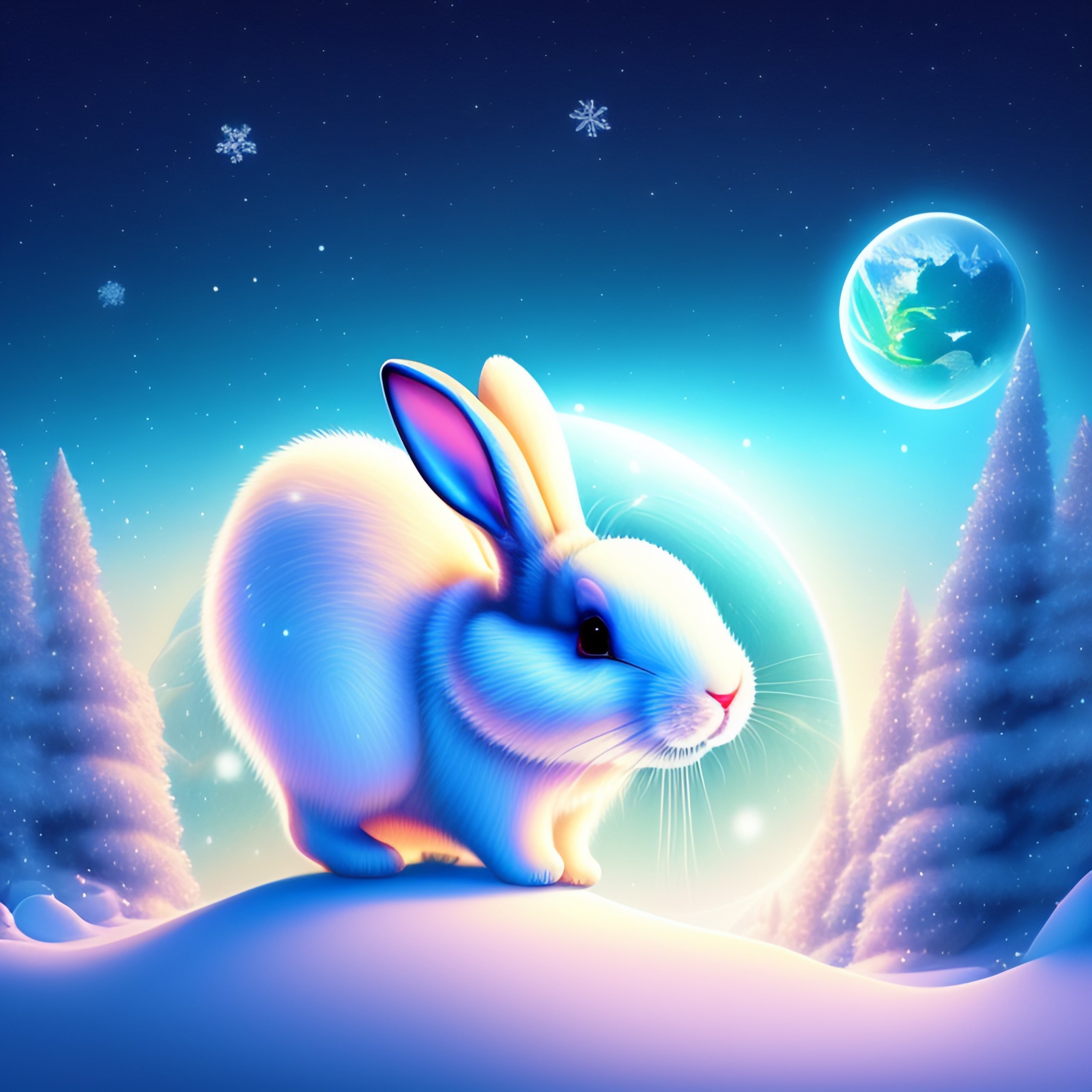 Lexica - Cartoon style, on the snow, a snow-white rabbit, cool and cute ...