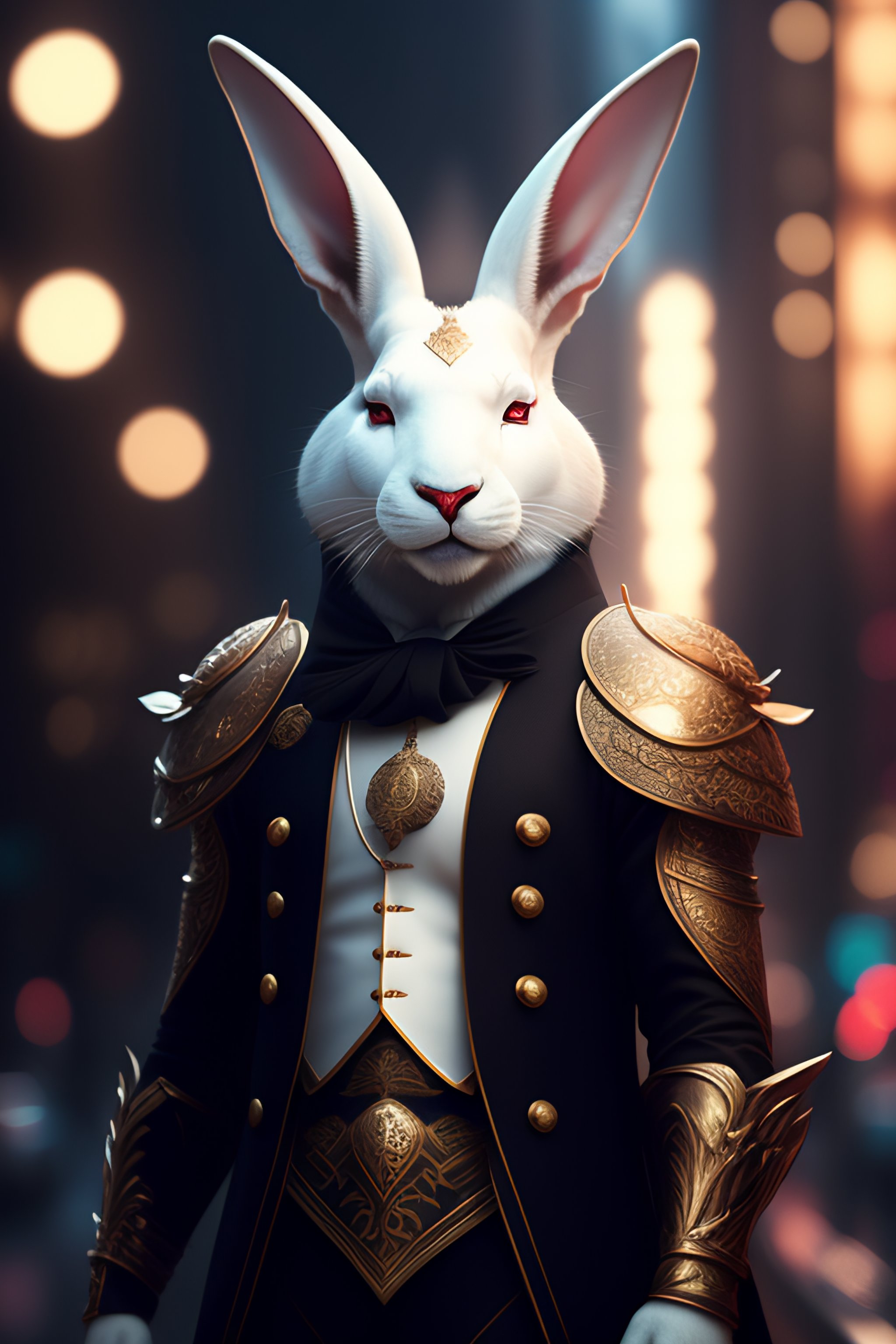 Lexica - An anthropomorphic white rabbit, male wizard face, dressed as ...