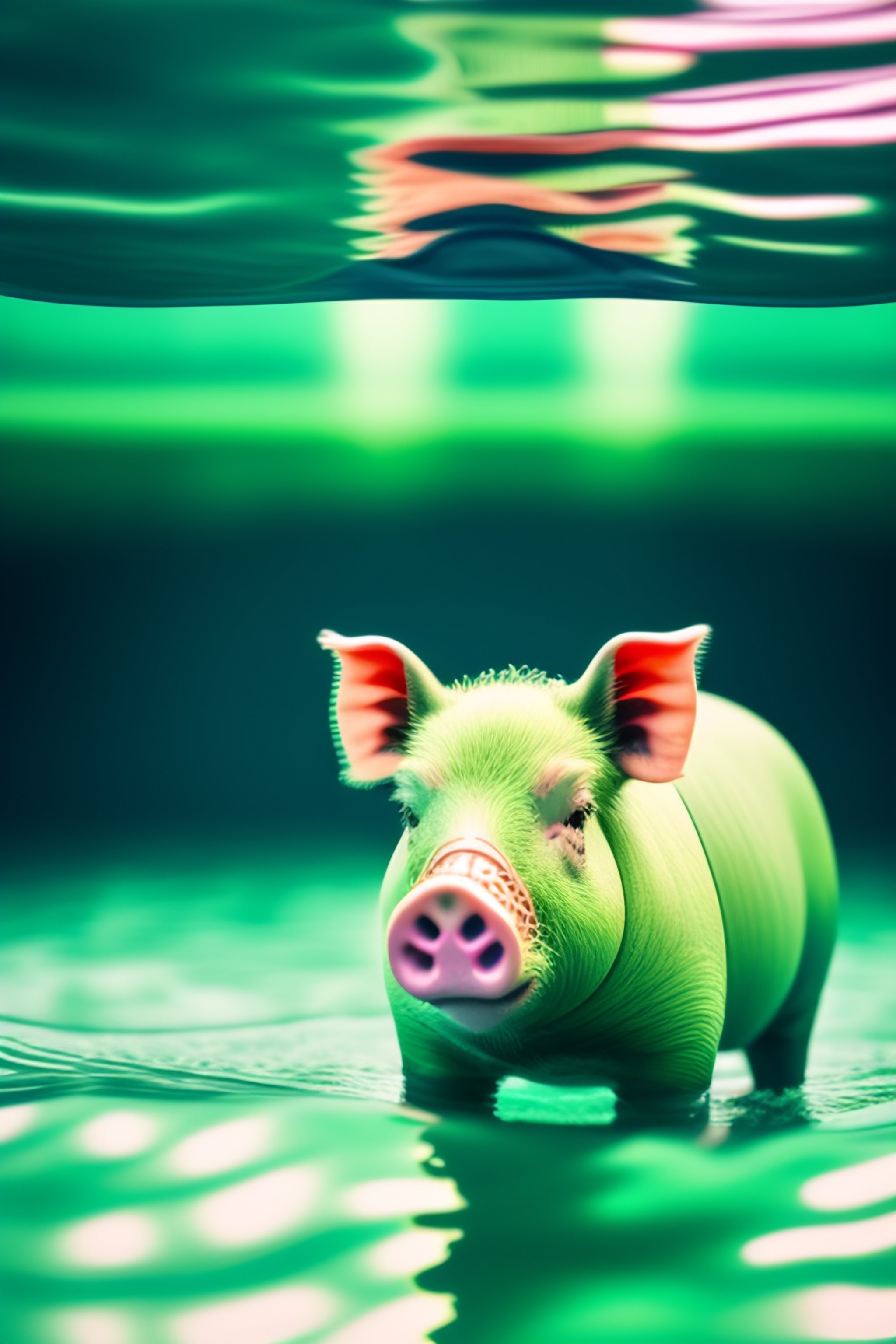 Lexica - A green pig in a swimmingpool