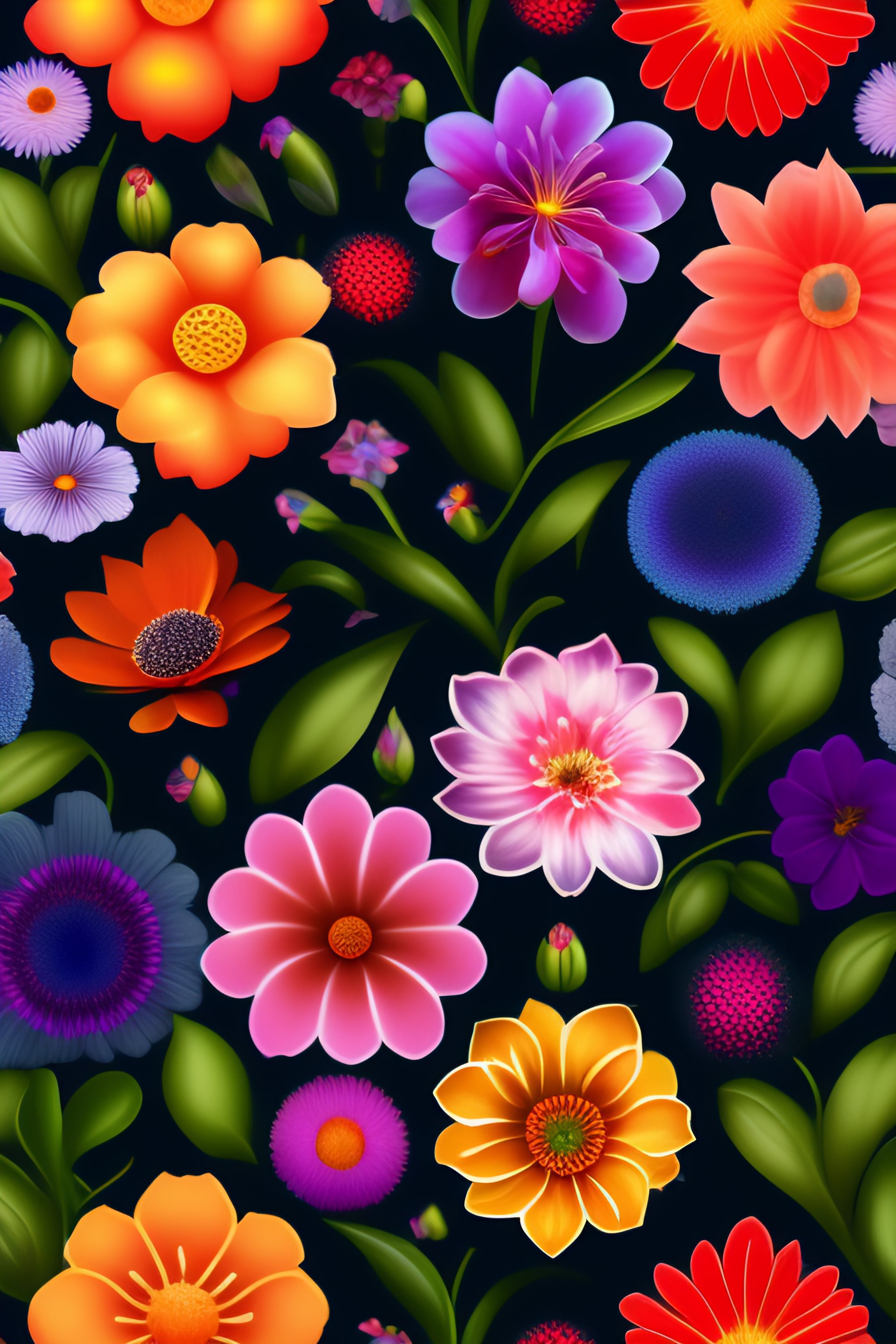 Lexica - 100 mini Exotic flowers in full bloom in all over pattern ...