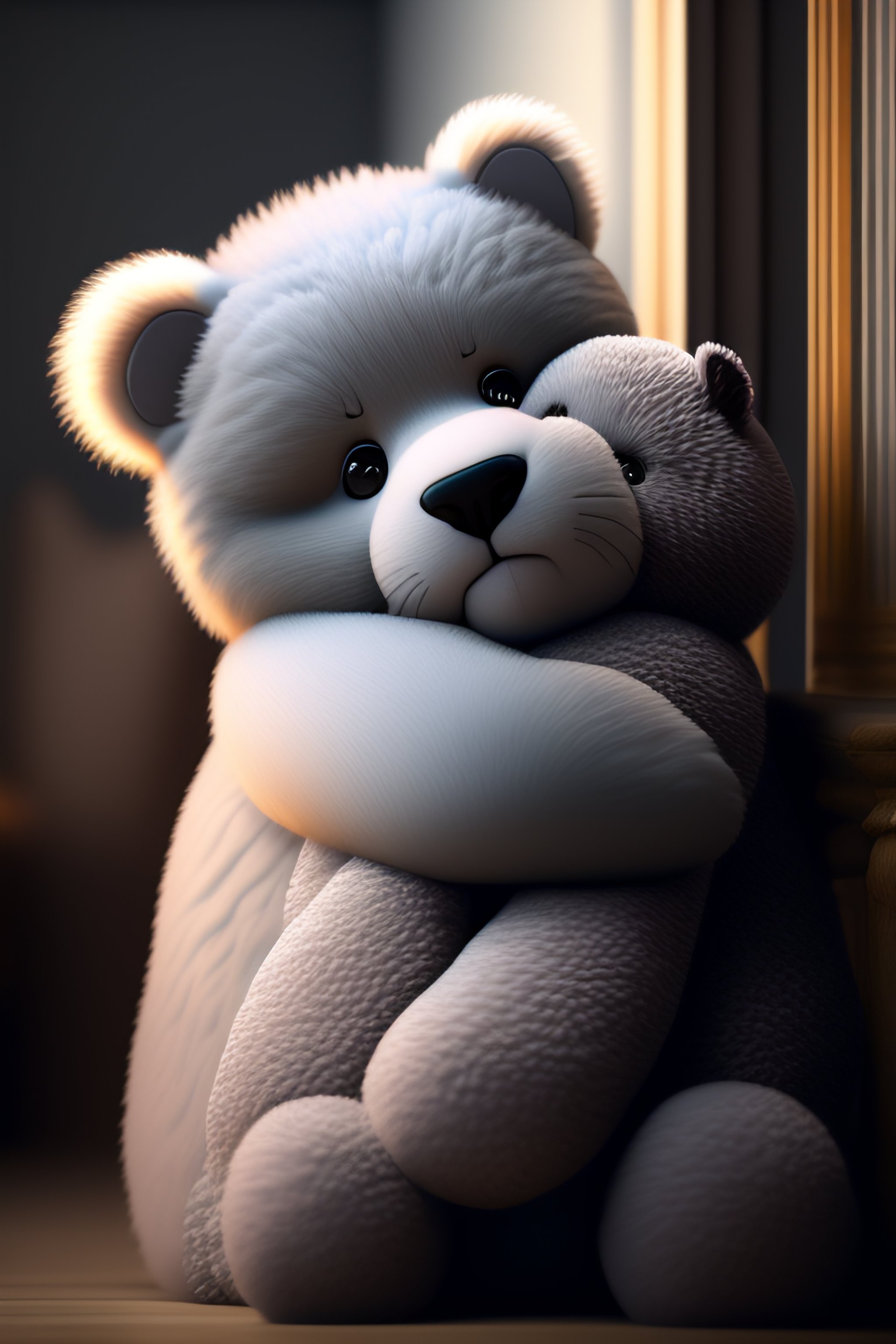 Lexica - A cute gray cat hugging a fluffy teddybear, hd, award winning, 4k