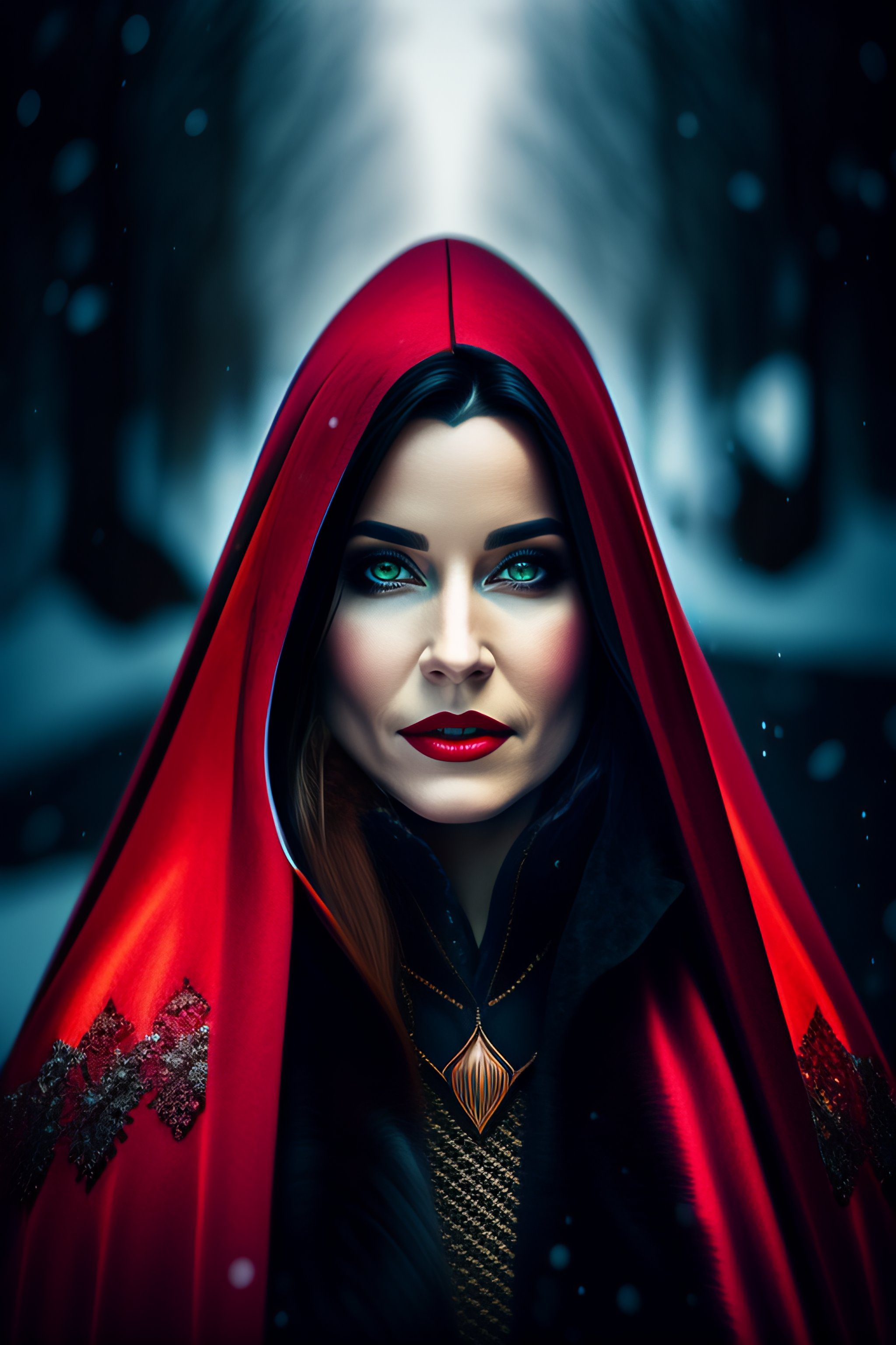 Lexica - A close up film photo, portrait of a winter gothic woman, red ...