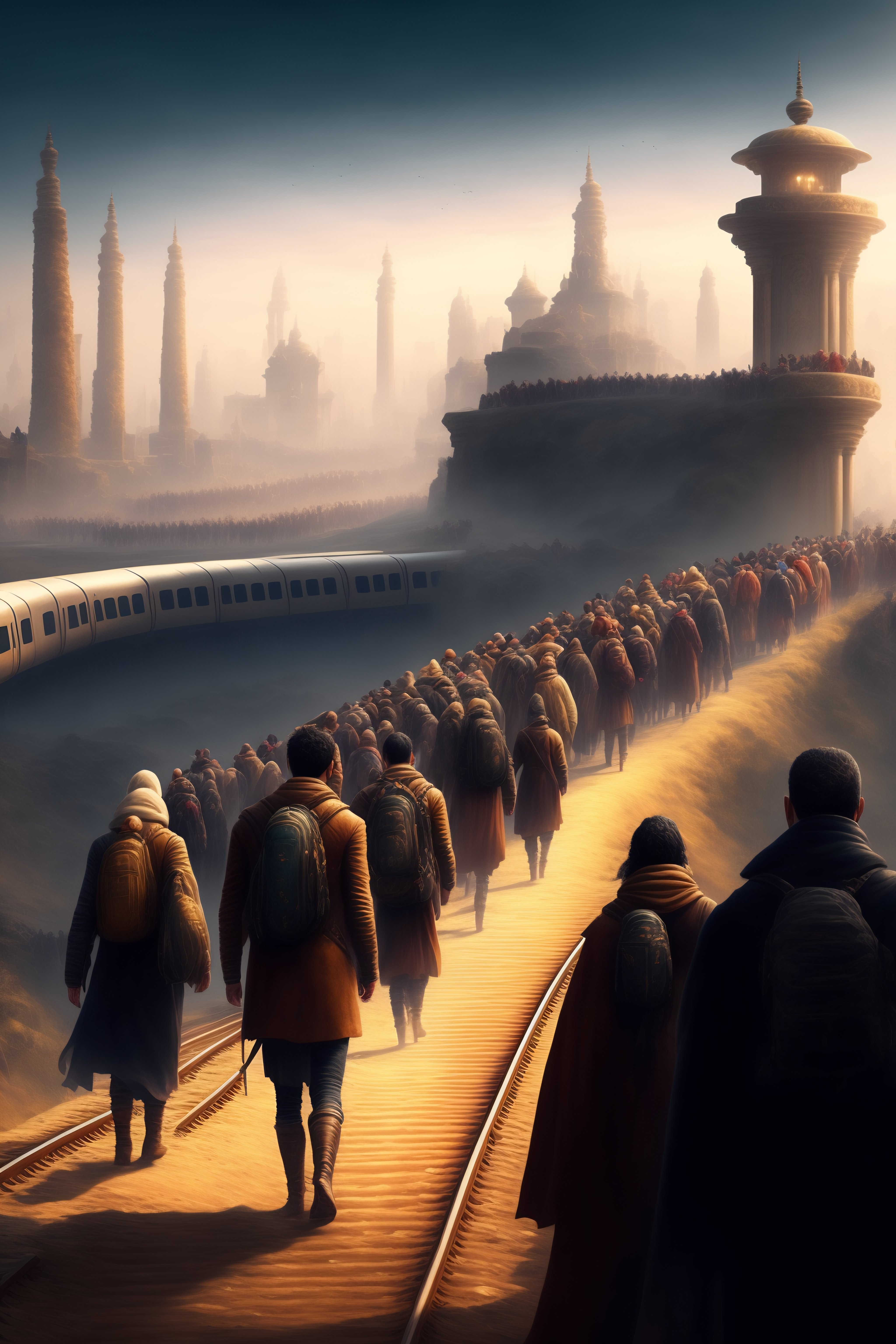 Lexica - A million people walking out towards me, facing me with their ...