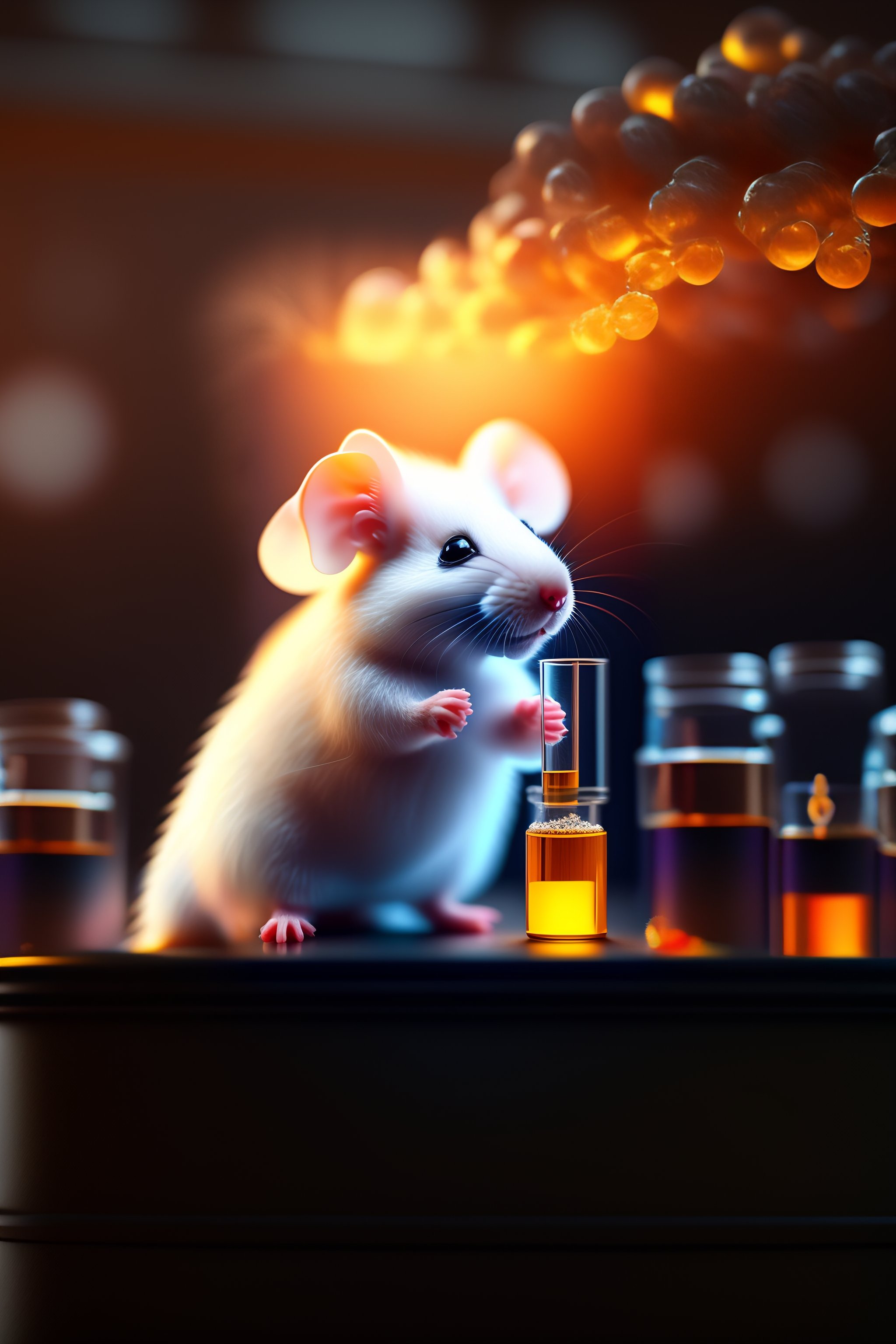 Lexica - A 3d render of a cute fuzzy pet rat dressed in a white lab ...