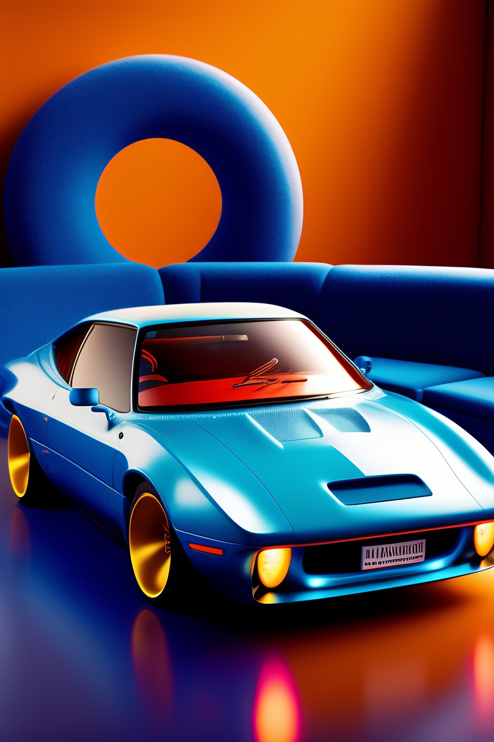 Lexica - Cyber car from the movie cars 3, sitting on a blue felt couch ...