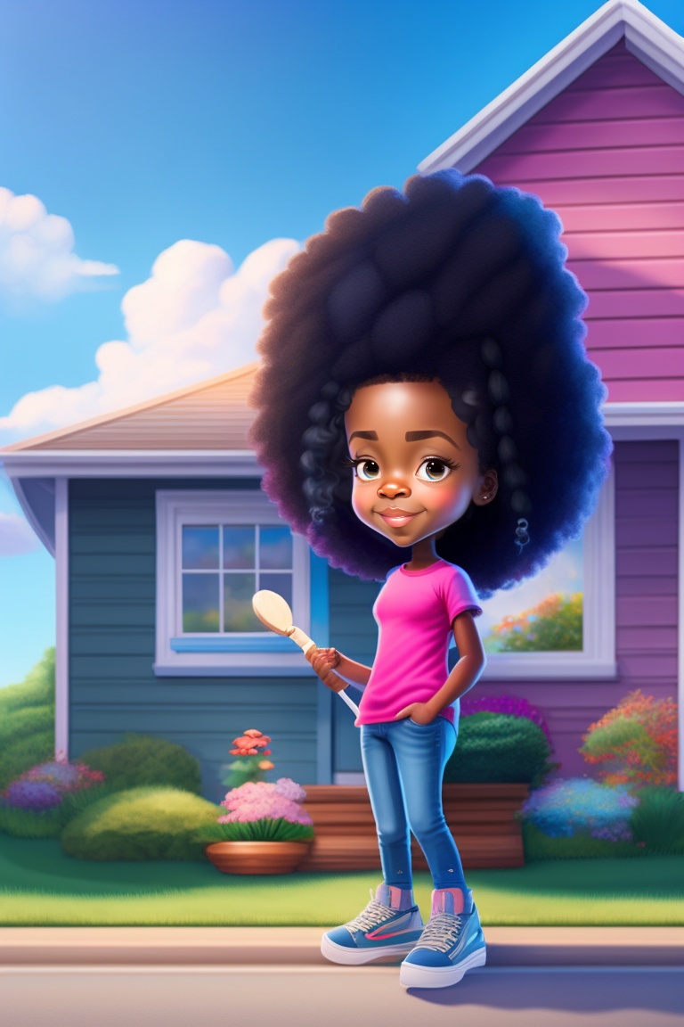 Lexica - Karyn is a little black girl with curly hair, Karyn has long ...
