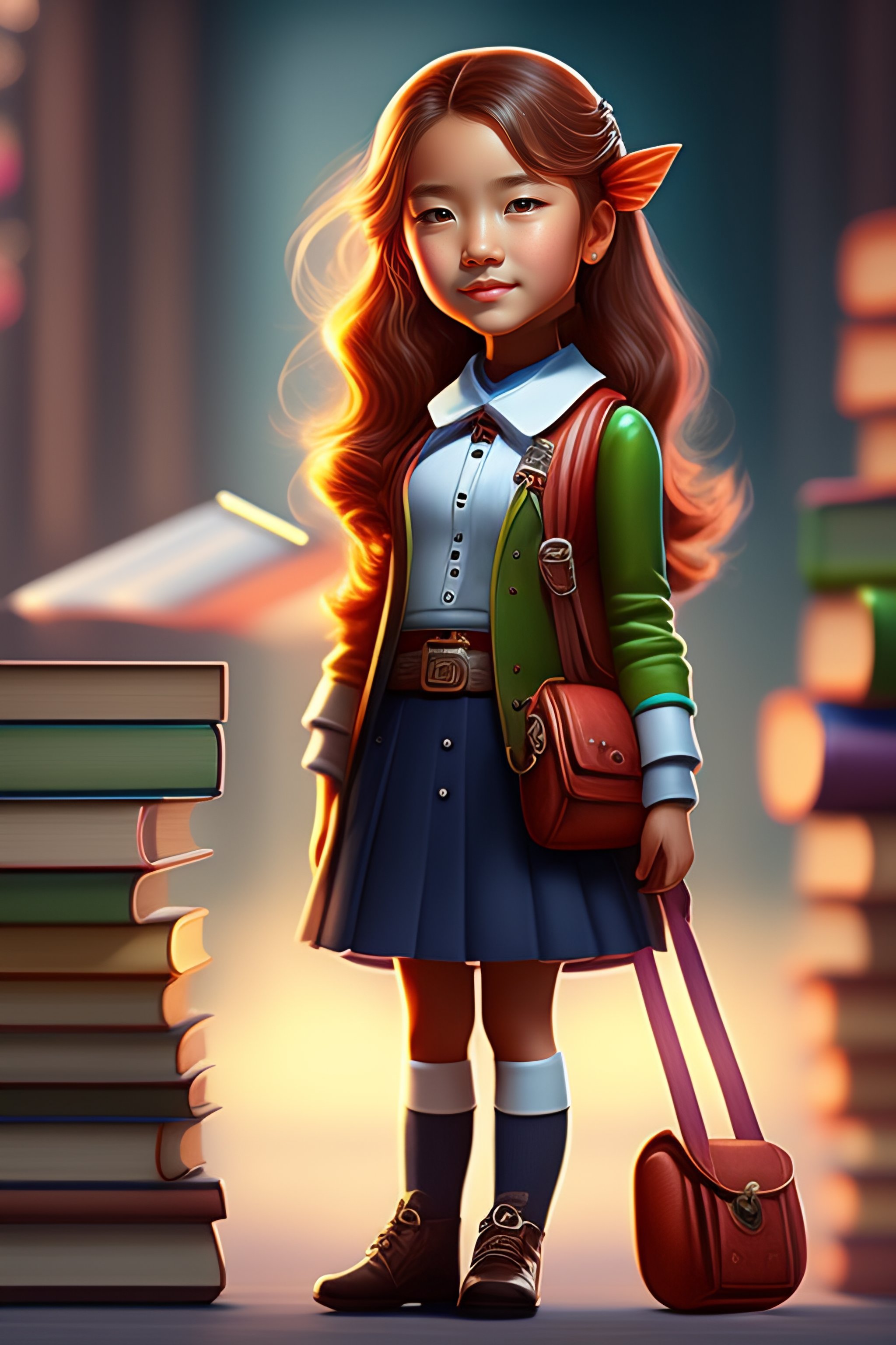 Lexica - Board game character, girl a student who studies at school age ...