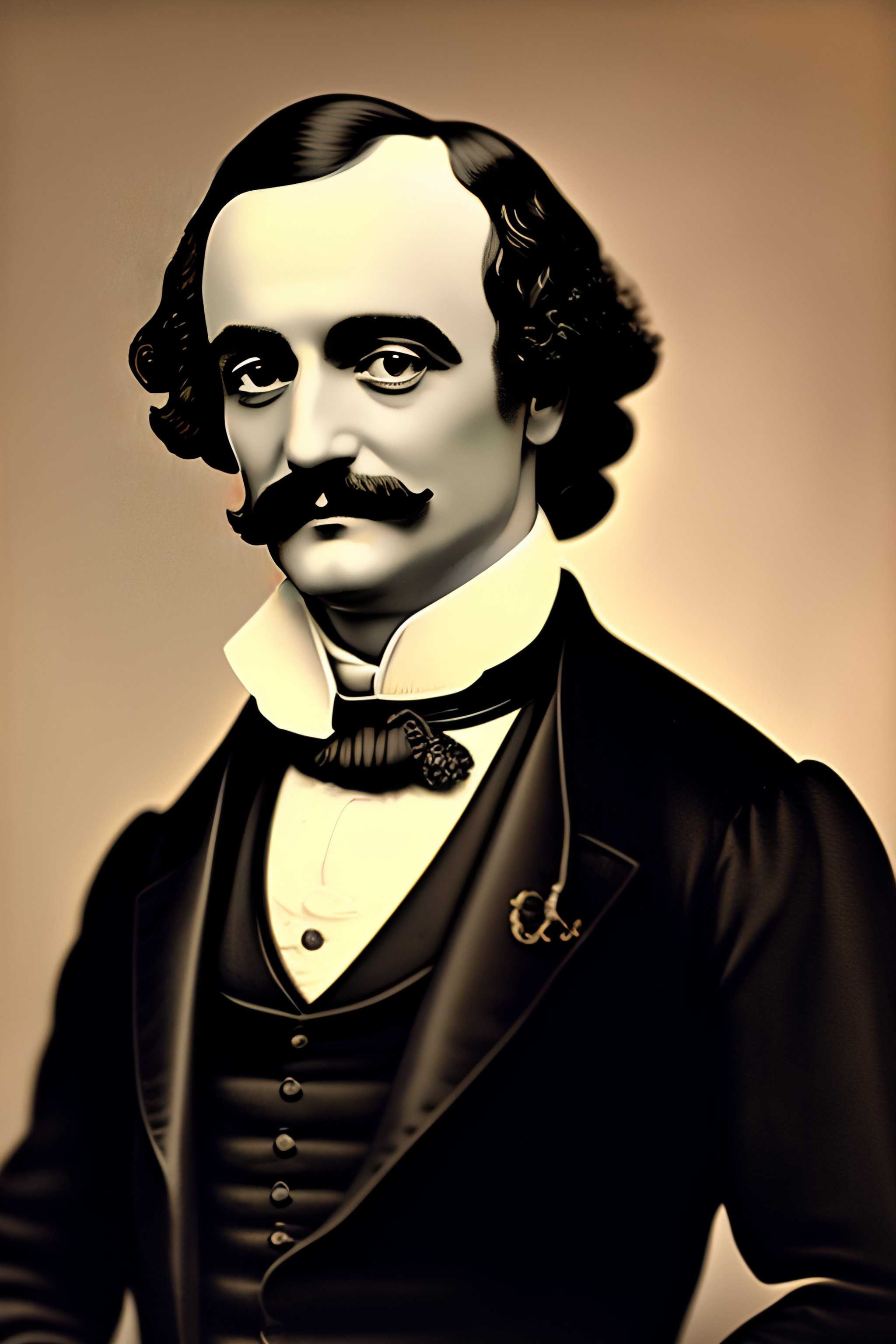 Lexica - Depict Edgar Allan Poe with a happy face in the 21st century