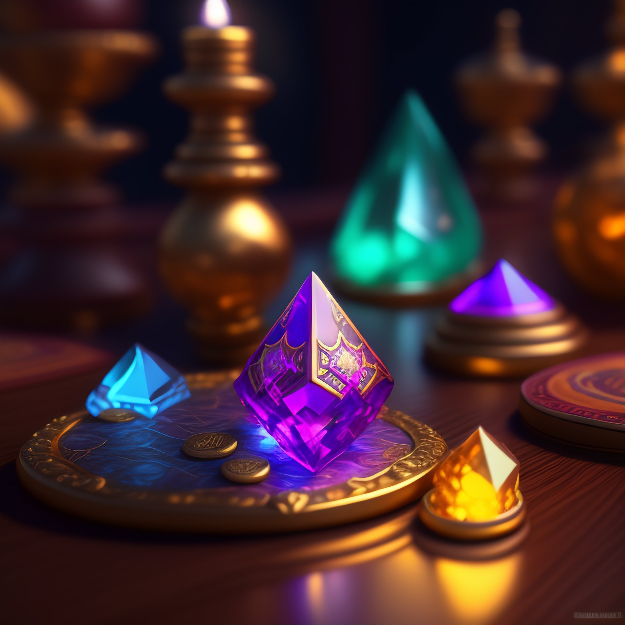 Lexica - Magical crystals on a table by blizzard entertainment, gold ...