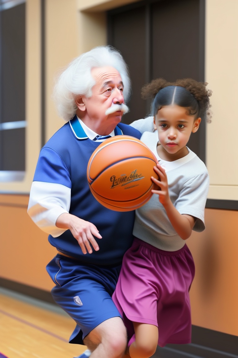 Lexica - Einstein playing basketball in school with Nicole Tesla ...