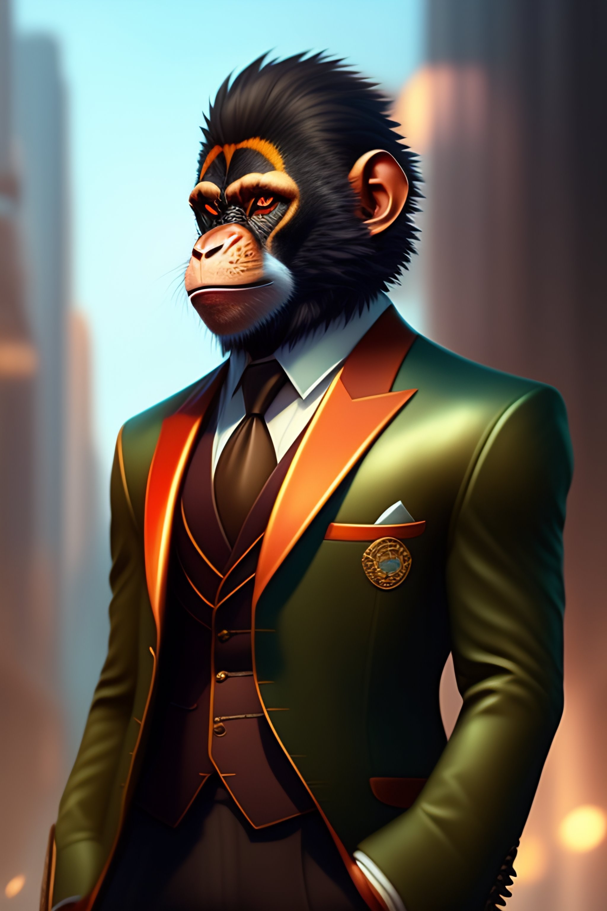 Lexica - Anthro furry humanoid monkey, three piece suit, checking watch ...
