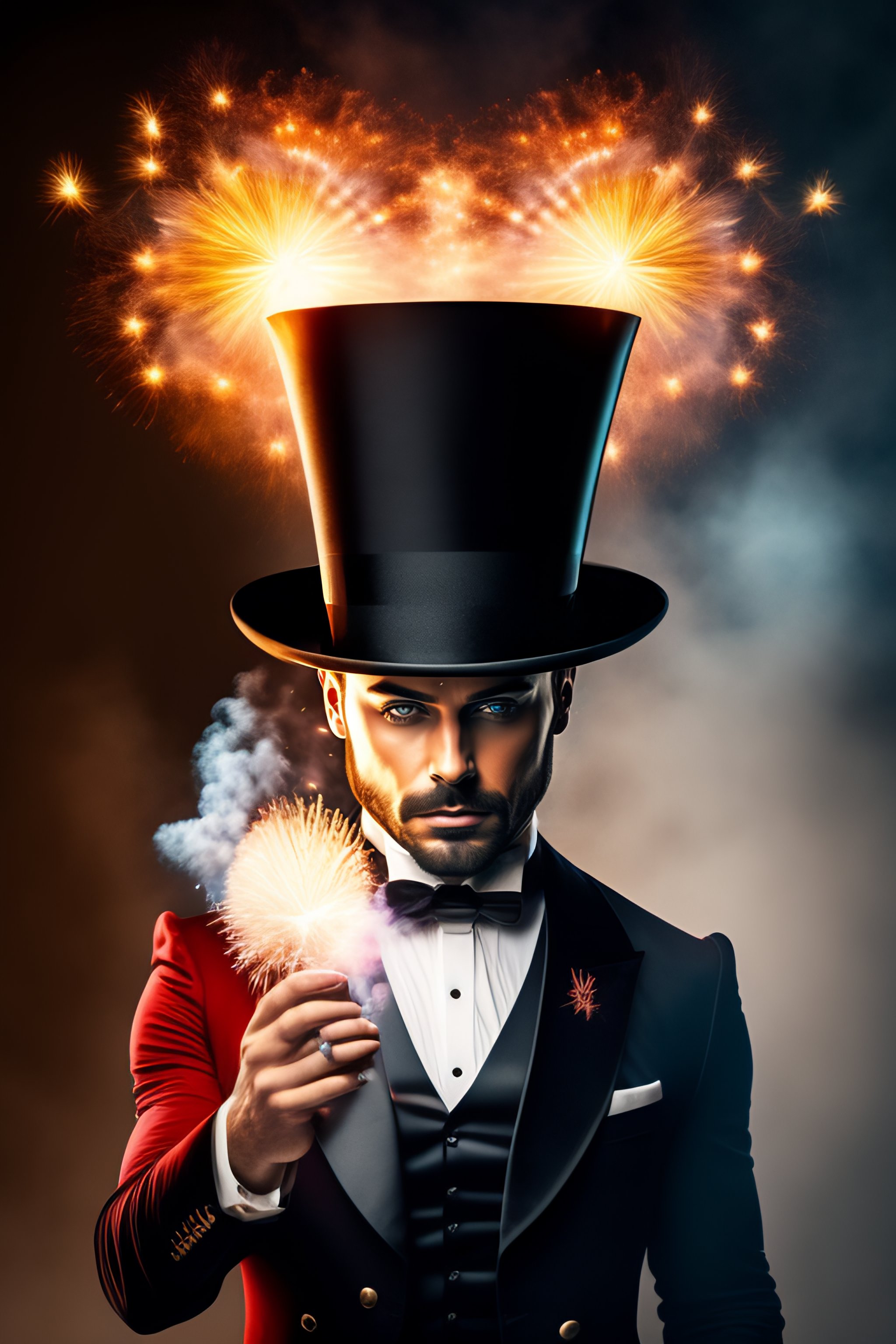 Lexica - A magician's top hat turned bottom up, with fireworks ...