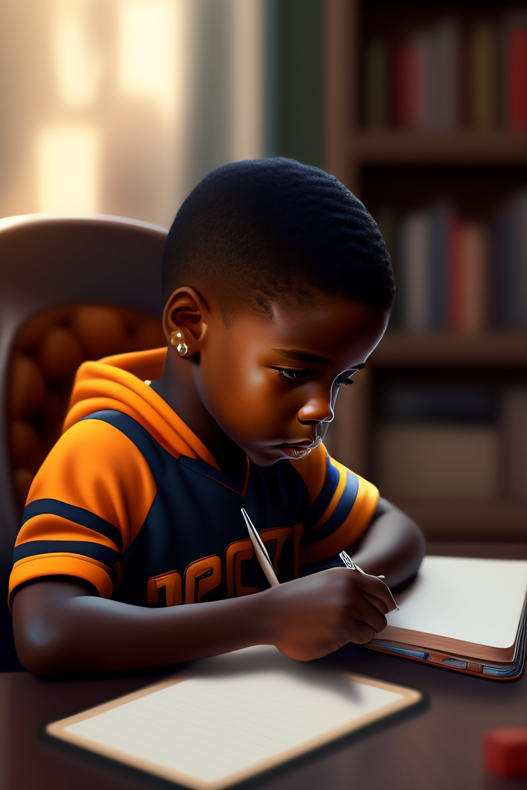 Lexica - A young kid writing on a notepad, a thought bubble above him shows Jay-Z, highly ...