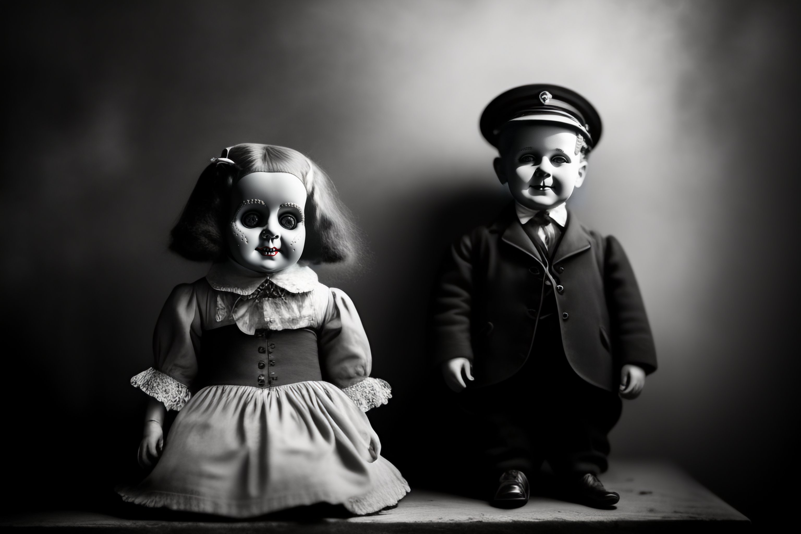 Lexica - Scary ventriloquist doll standing on a stage, looking into the ...