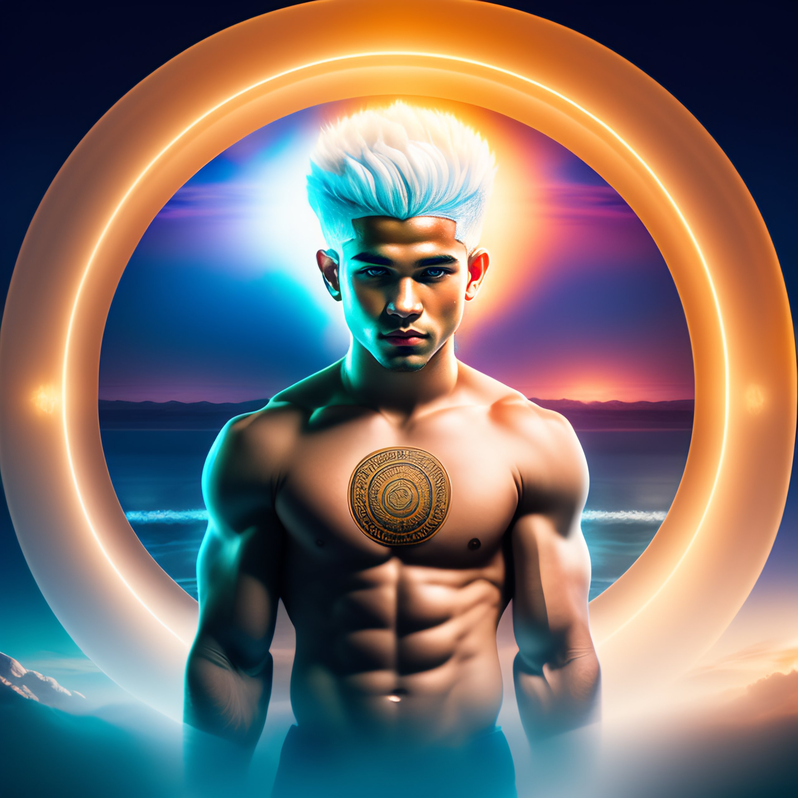 Lexica - Young white monkey with white crzay hair and light blue skin ...