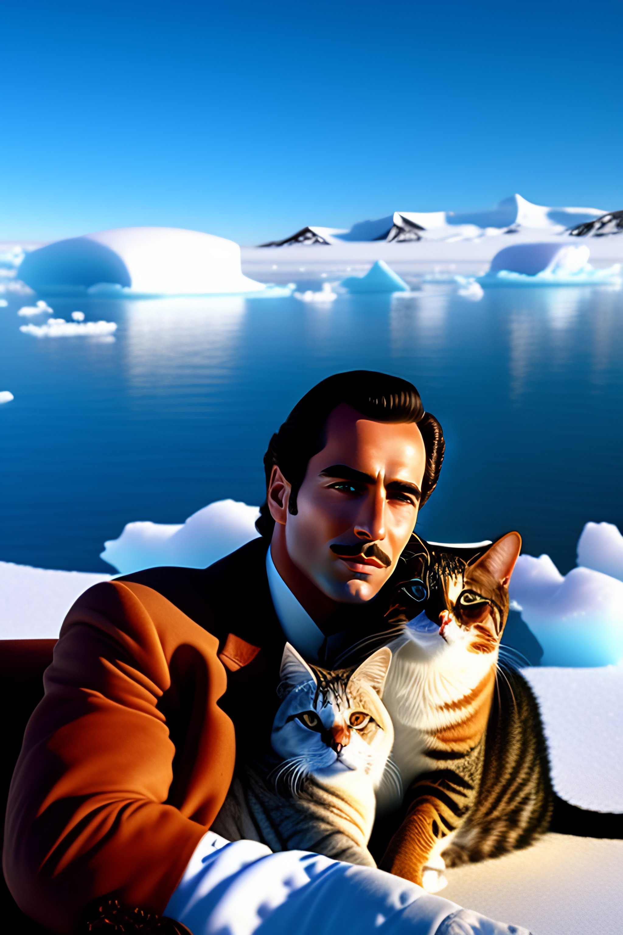Lexica - Don corleone sunbathing in antarctica with his cat