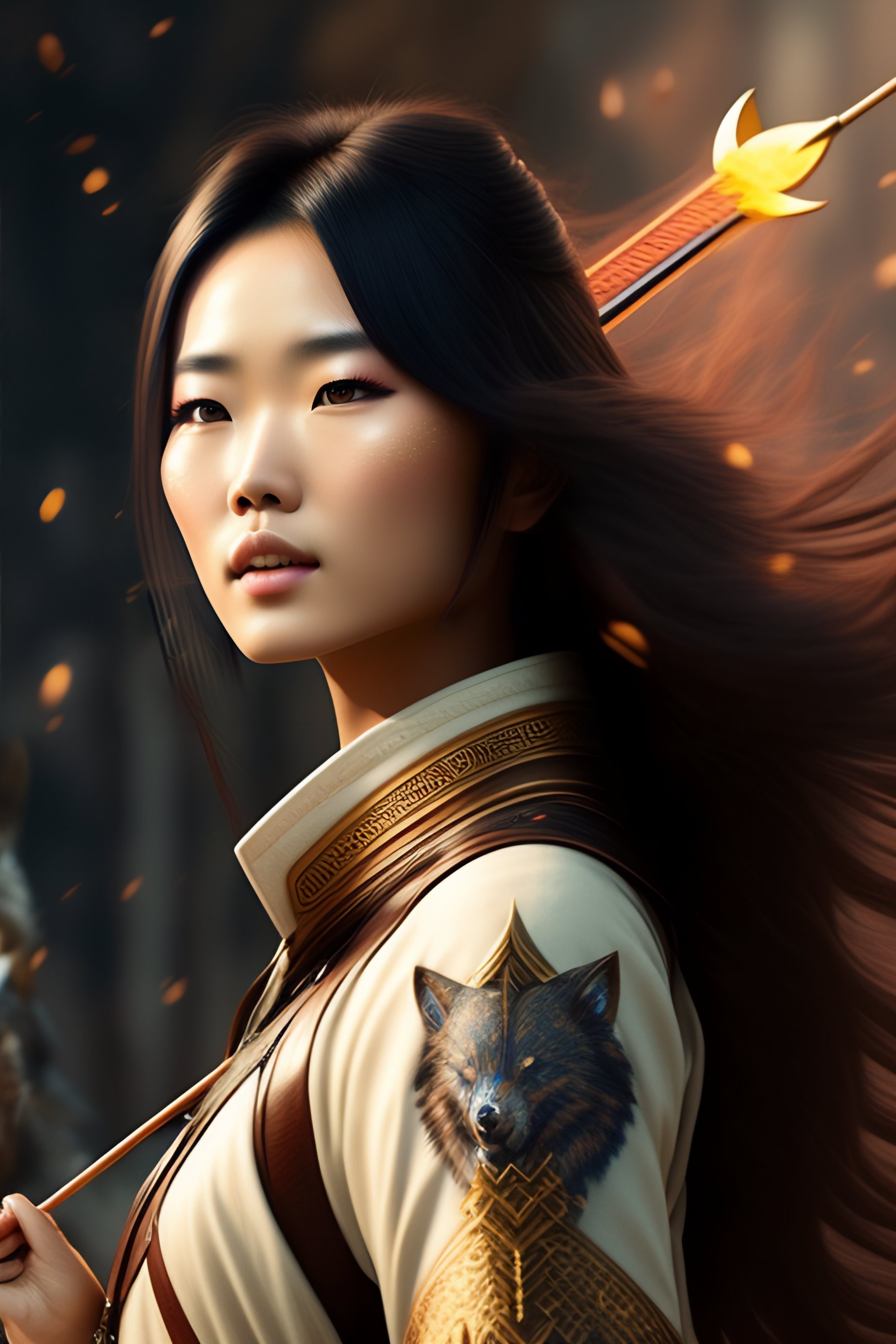 Lexica - Avatar style chinese girl shooting arrows, distressed clothing ...