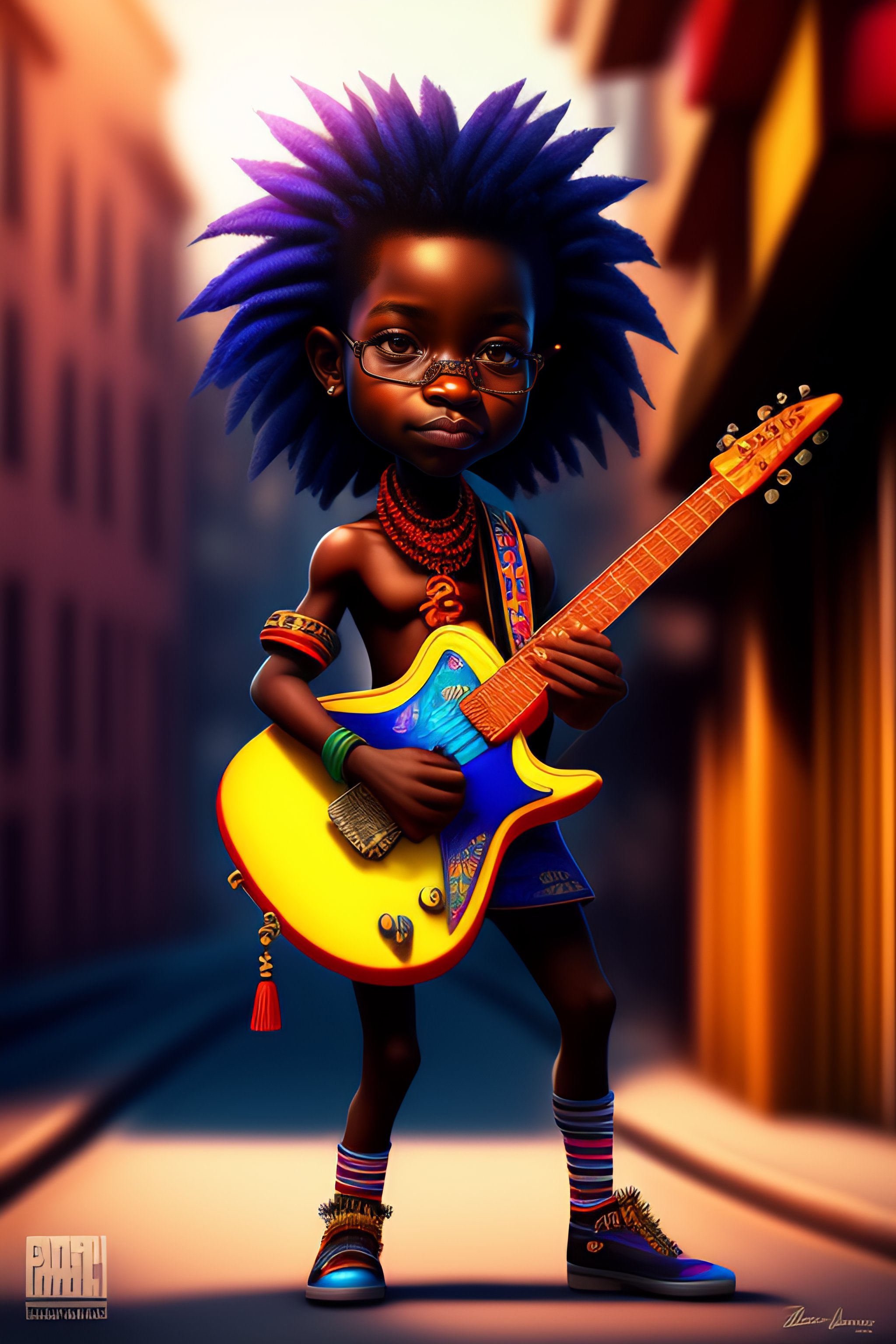 Lexica - A funny punk rock African character with guitar, in a street ...