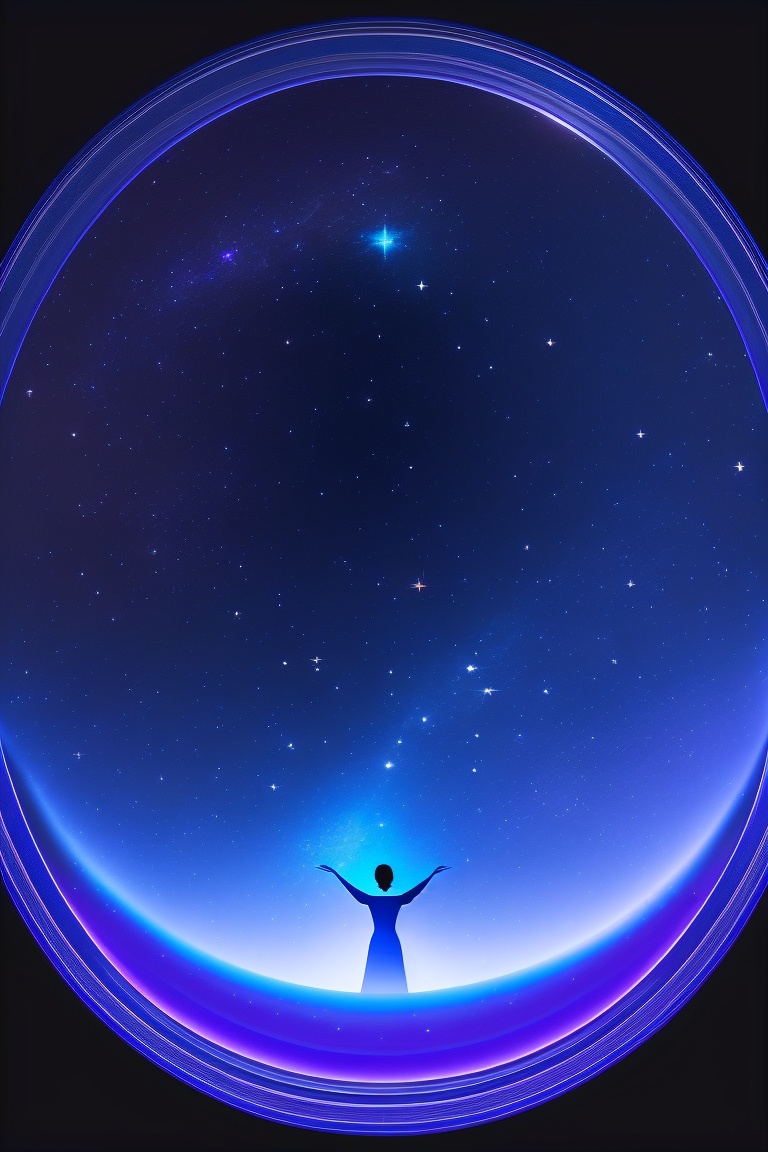 Lexica - A circle with a starry midnight blue background, representing ...